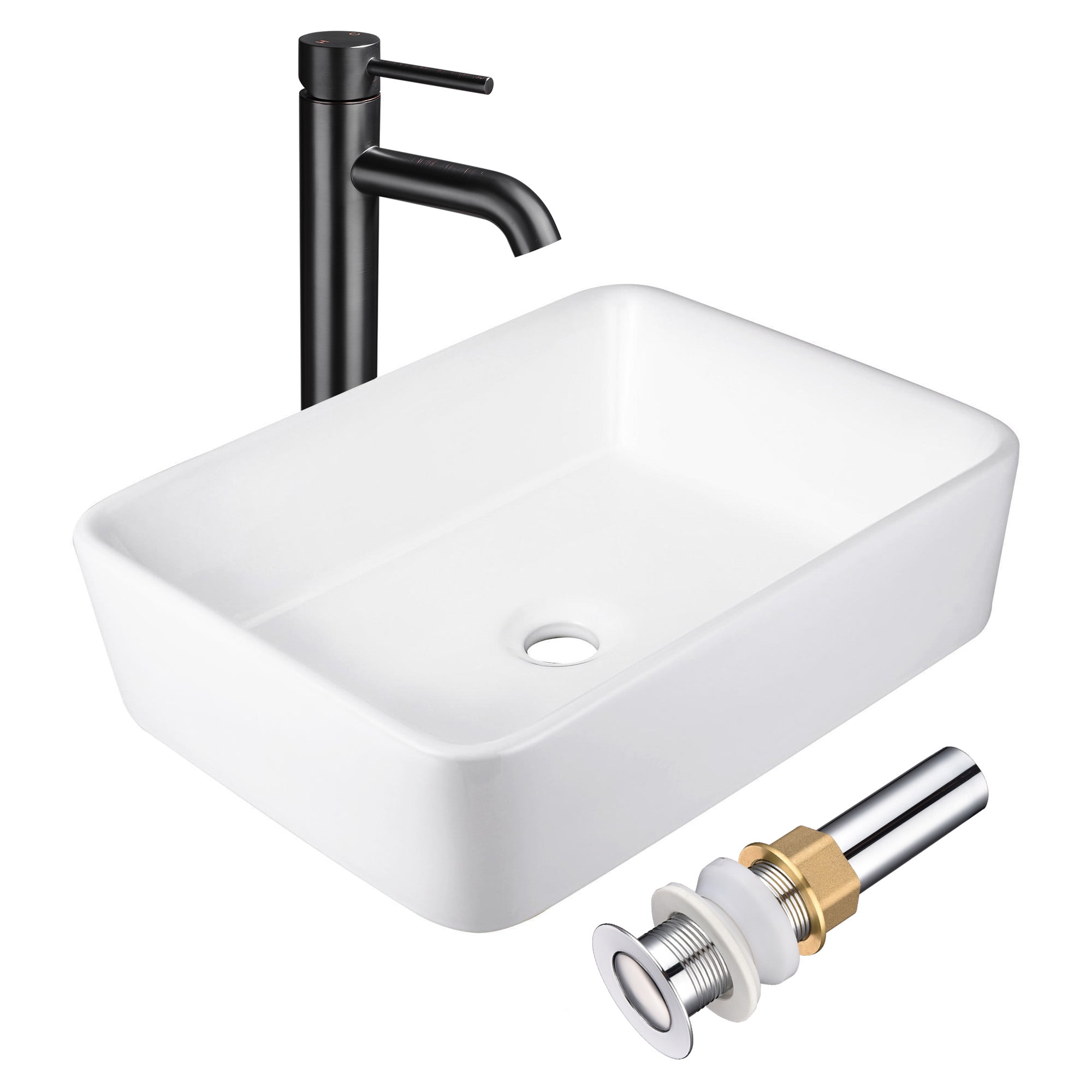 Aquaterior Faucet and Vessel Sink Kit Ceramic Rectangle Basin 1 Hole ...