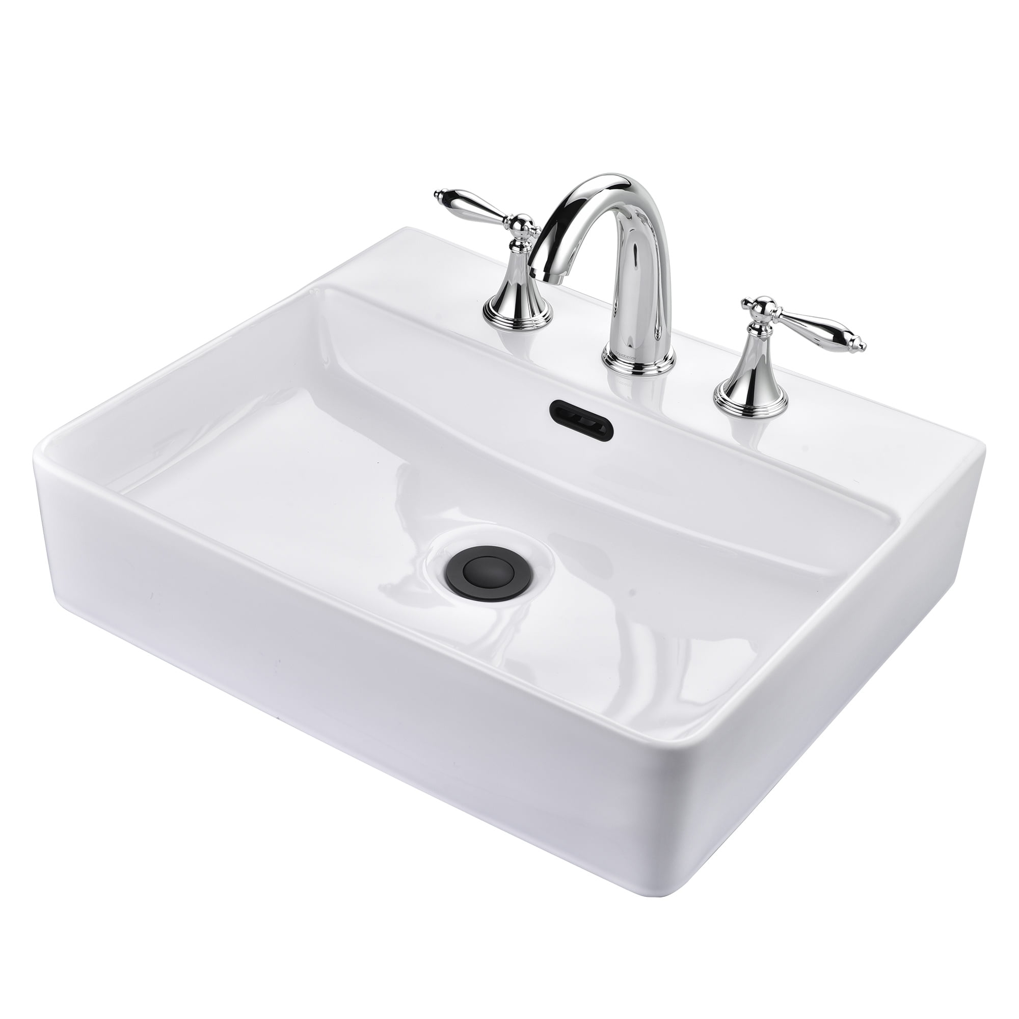 Aquaterior Rectangle Ceramic Sink Bathroom Countertop Basin with Faucet ...