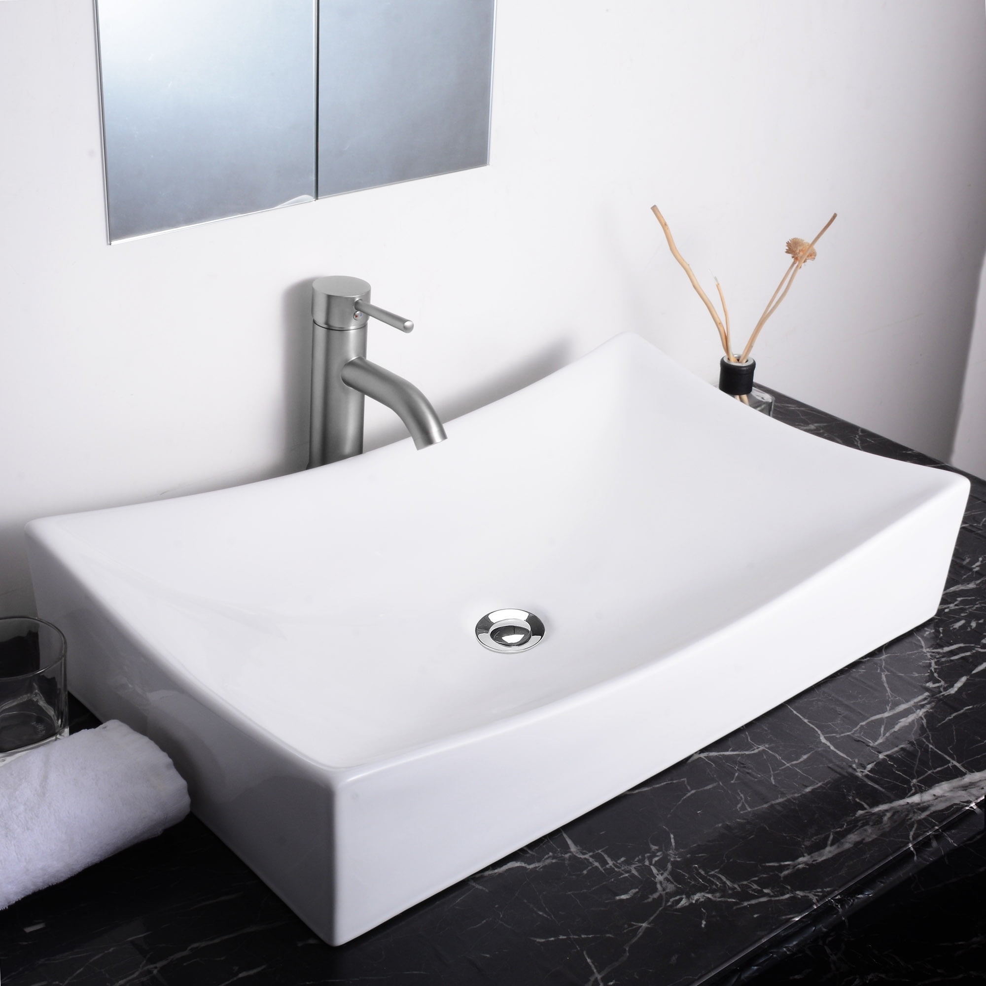 Aquaterior Rectangle White Porcelain Ceramic Bathroom Vessel Sink Bowl ...