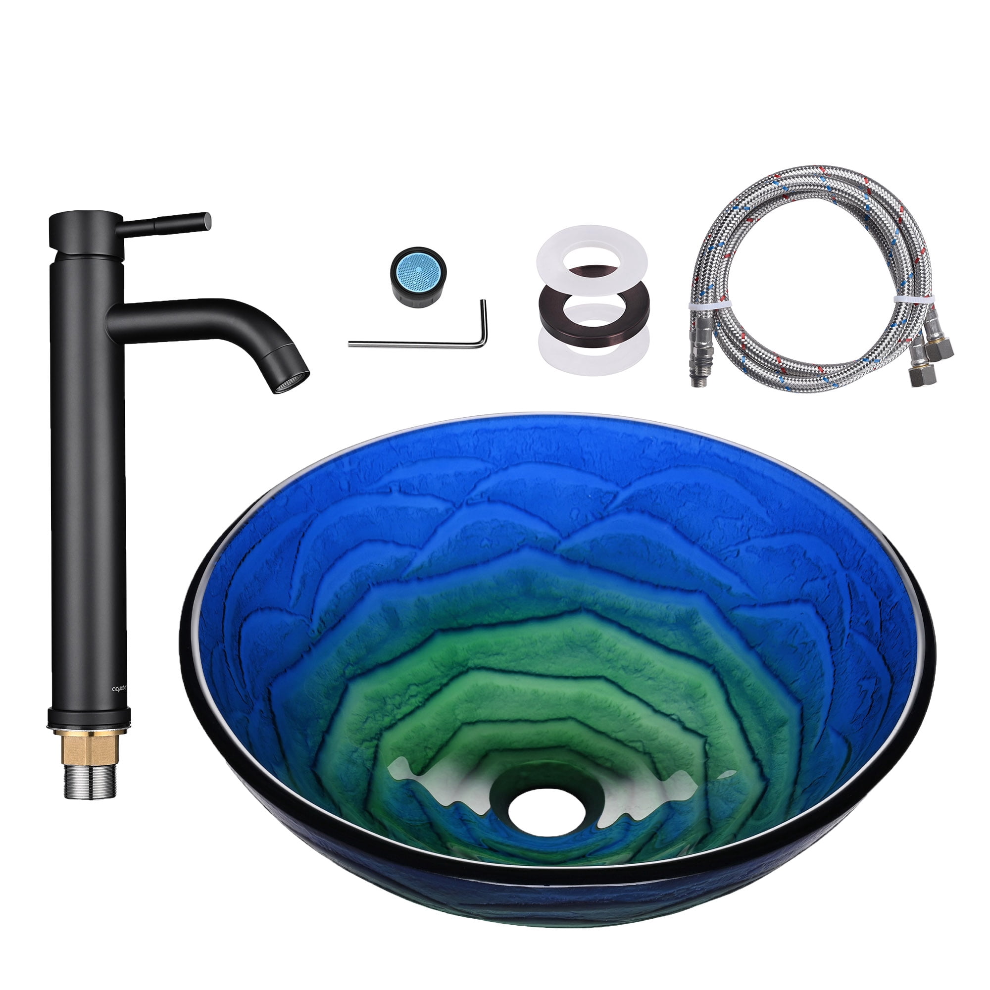 Aquaterior Tempered Glass Vessel Sink w/ ORB Single Handle Faucet ...