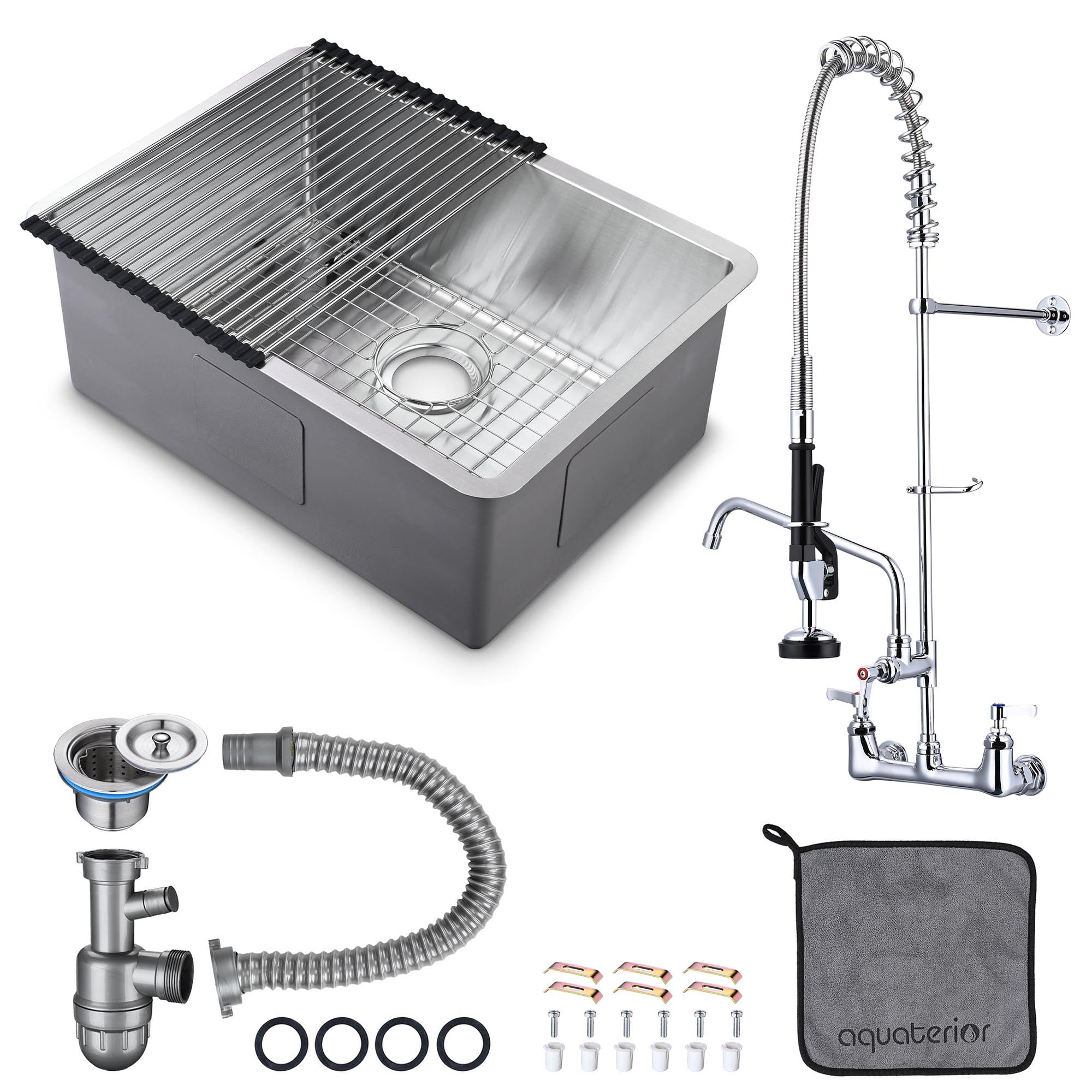 Aquaterior Wall Mount Pre-Rinse Faucet Kitchen Sink Kit 36" Height ...