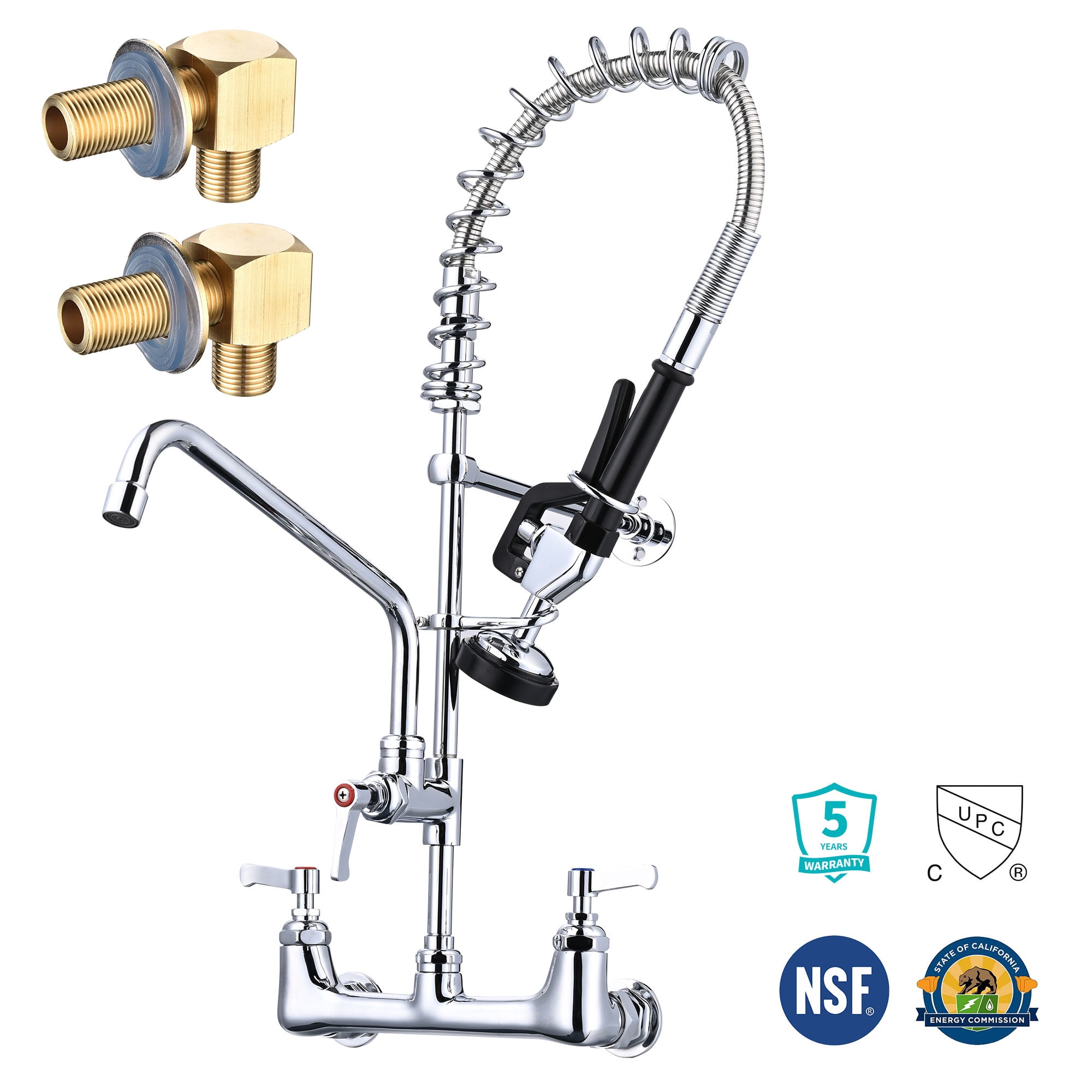 Aquaterior Commercial Kitchen Wall Mount Pre-Rinse Faucet with Sprayer ...