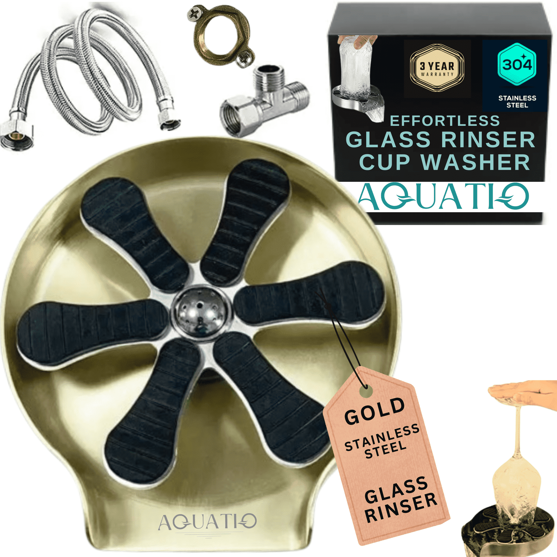 AquatiQ Stainless Steel Glass Rinser, Kitchen Sink Accessory, Cup ...