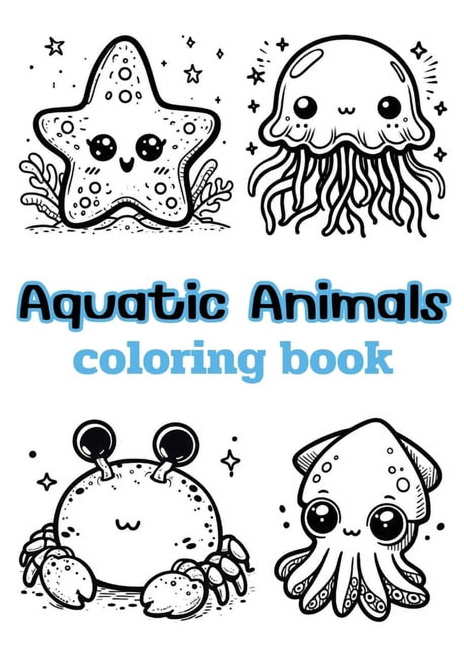Aquatic Animals coloring book: Children's coloring pages + word search ...