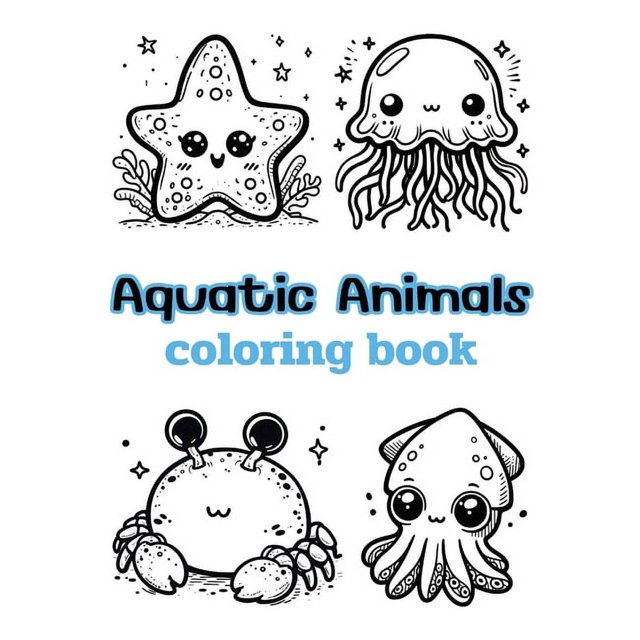 Aquatic Animals coloring book: Children's coloring pages + word search ...