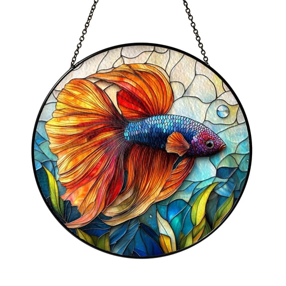 Aquatic Betta Fish Stained Glass Hanging Window Decor Accent for Nature ...