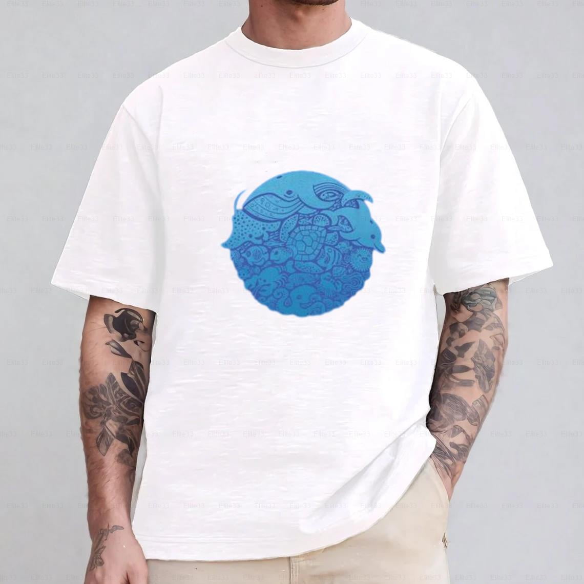 Aquatic Blues T-Shirt with Oceanic Themed Art, for men & women, up to ...