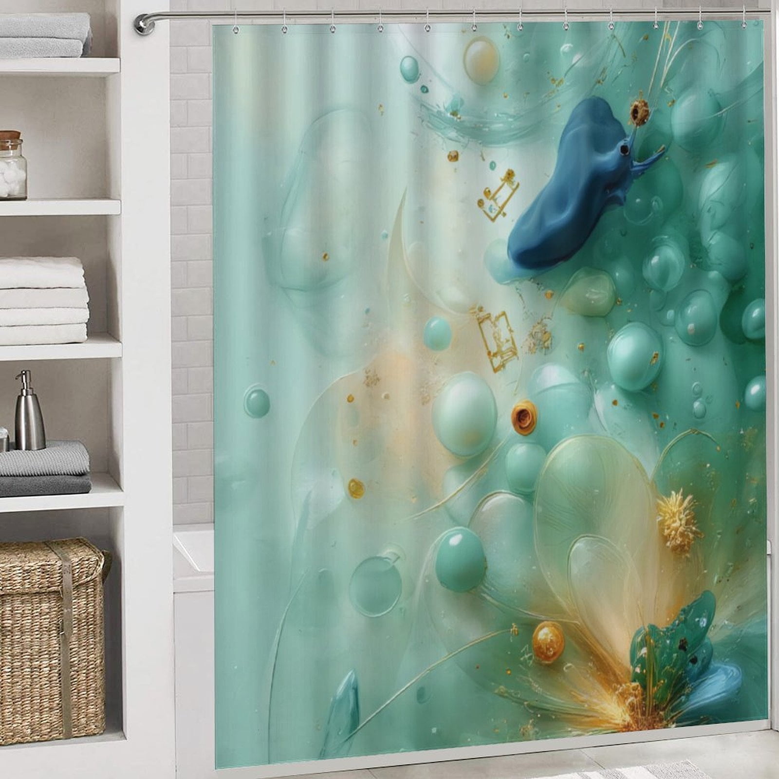 Aquatic Dream Floral Art Shower Curtain Bathroom Curtains Waterproof ...