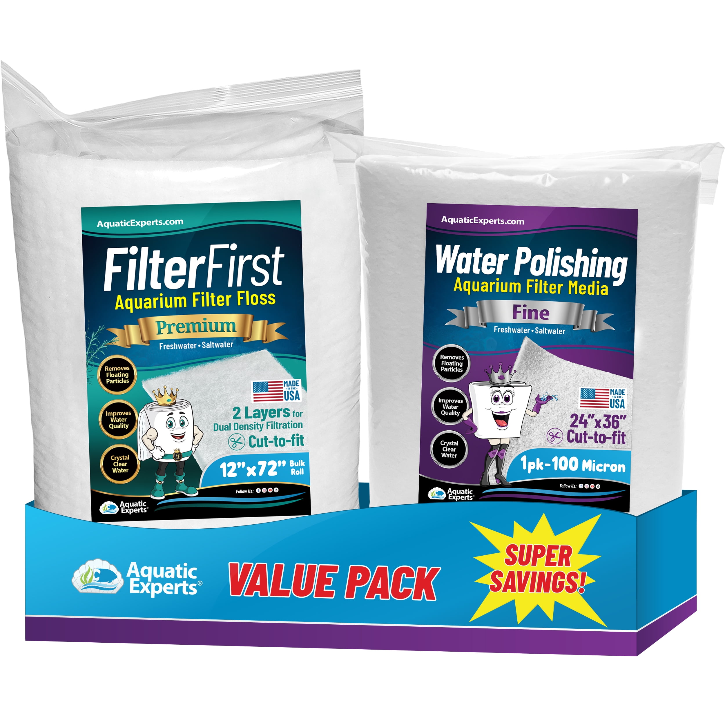 Aquatic Experts Water Tank Filter Pad Bundle, 12"x72" Filter First Roll ...