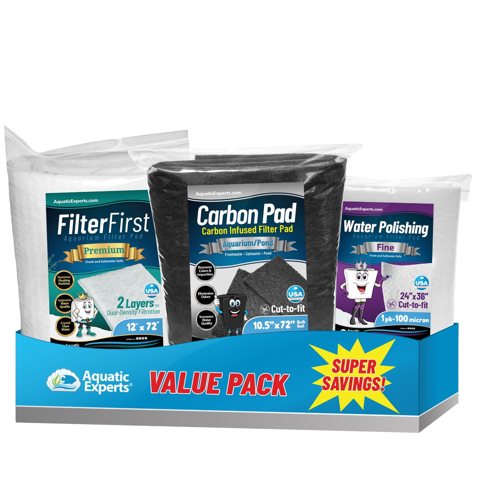 Aquatic Experts - Aquarium Filter Pad Bundle 2, 12" x 72" Filter First ...