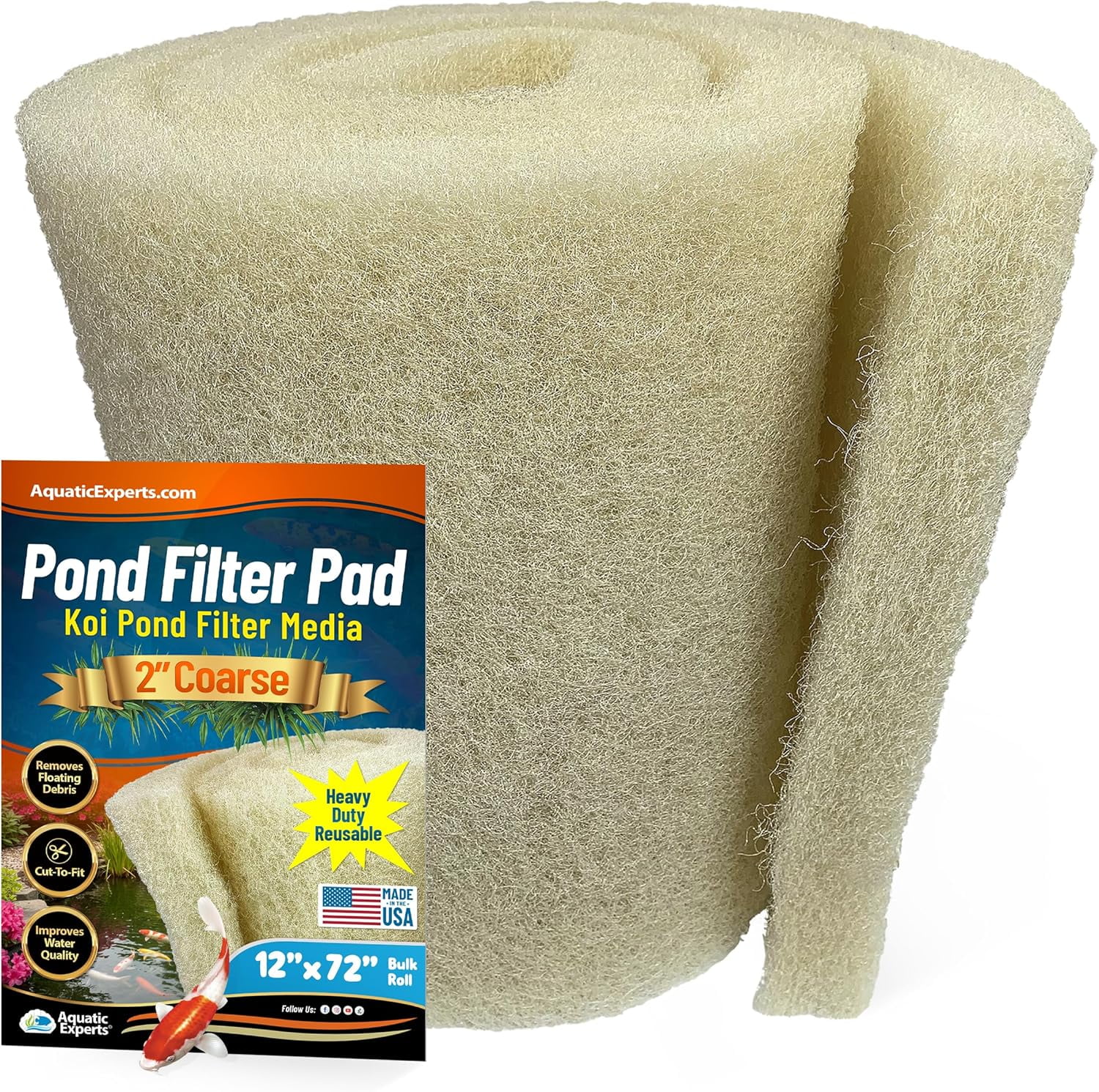 Aquatic Experts Cream COARSE Pond Filter Pad - 2 inch Thick - Bulk Roll ...
