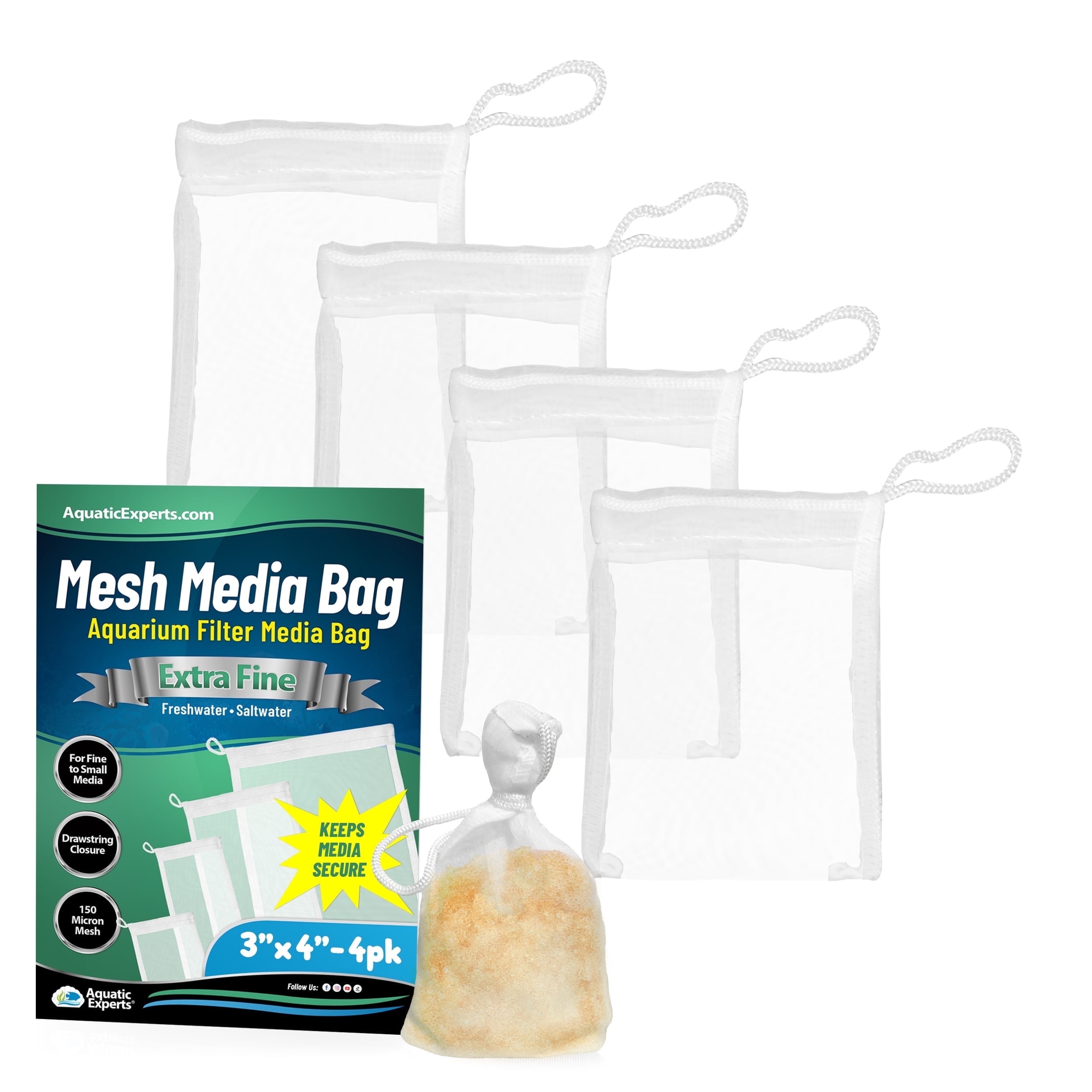 Aquatic Experts - Extra Fine Reusable Mesh Filter Media Drawstring Bags ...
