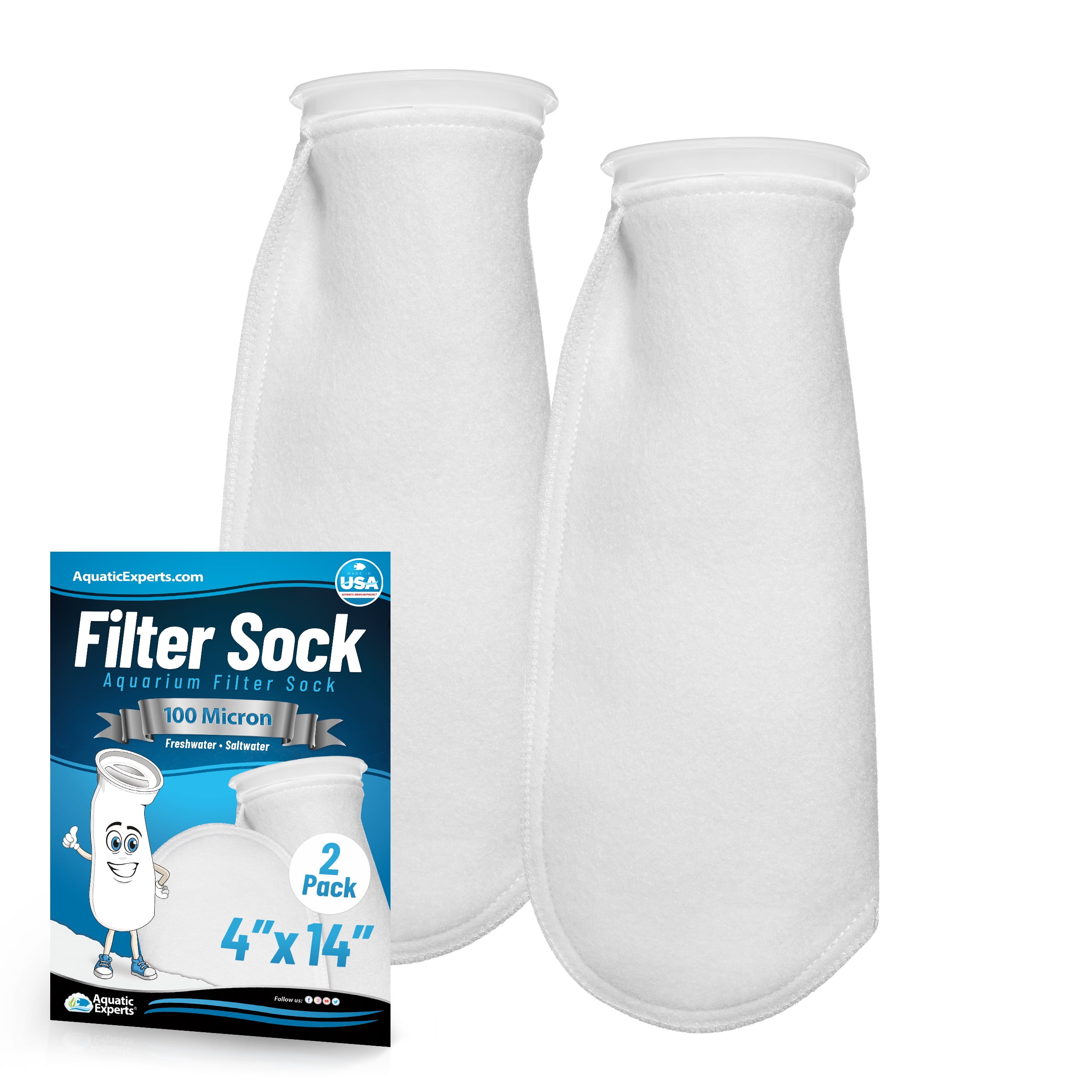 Aquatic Experts Felt Filter Socks 4 inch Ring 100 Micron - Long, 2-Pack ...