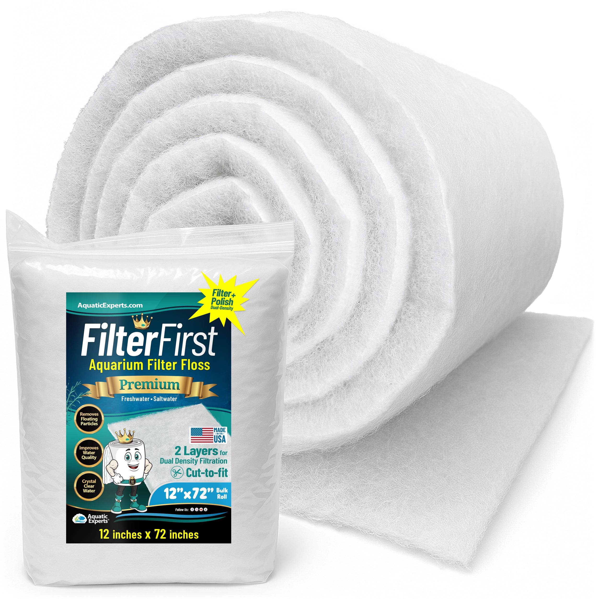 "Aquatic Experts FilterFirst Aquarium Filter Pad Media Roll, Dual ...