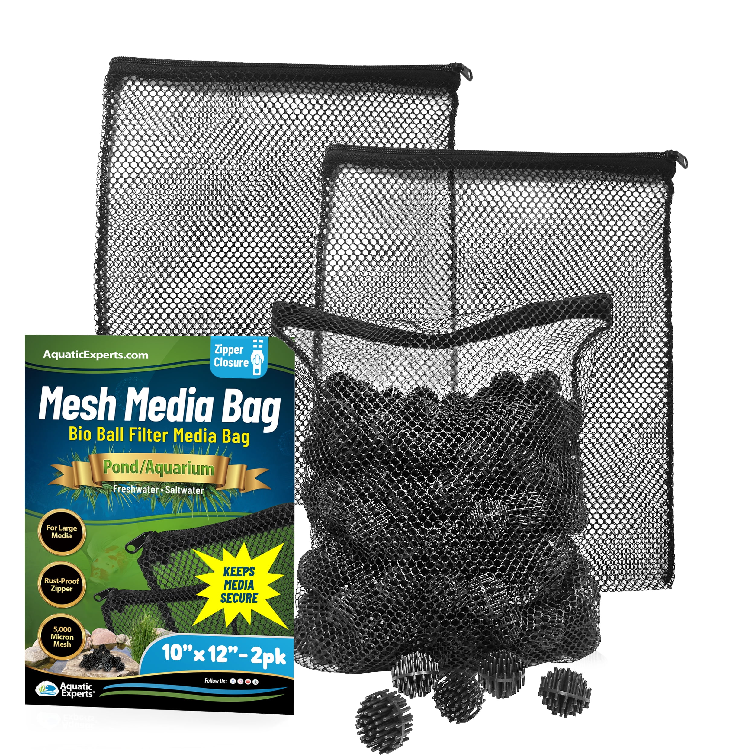 Aquatic Experts - Mesh Bag with Zipper, Bio Ball Mesh Bag, 2-Pack, 10 ...