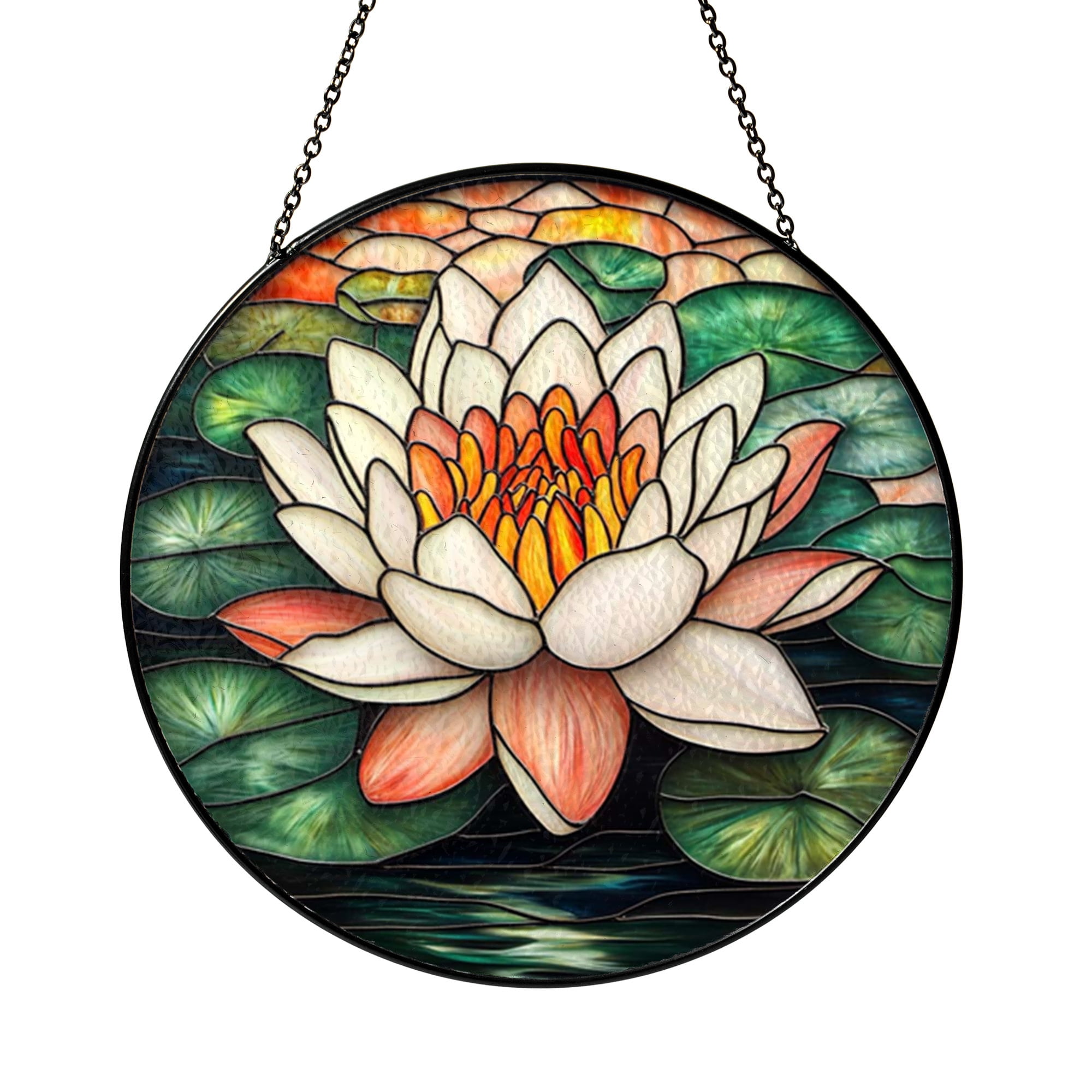 Aquatic Flower Stained Glass Style Window Suncatcher, Water Lily Floral ...