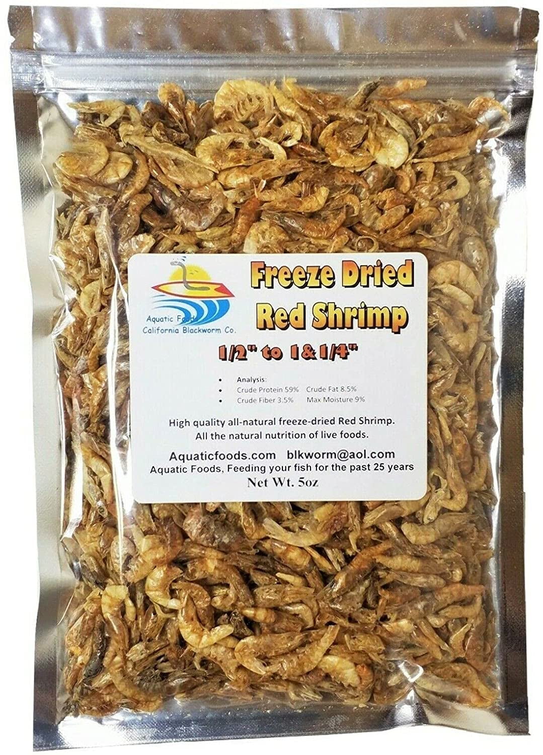 Aquatic Foods 5oz. Freeze Dried Red Shrimp 1/2'' to 1&1/4'' 100percent ...