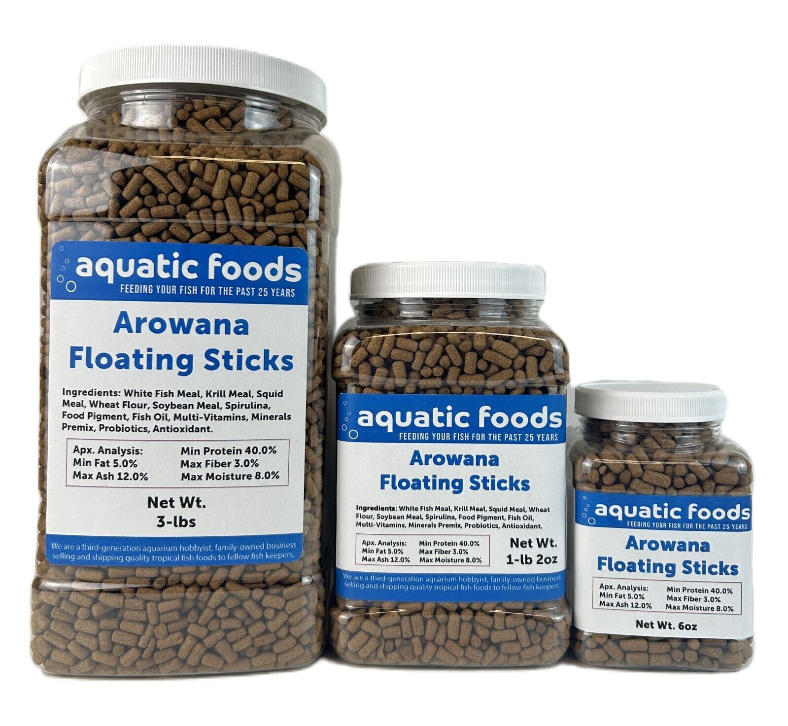 Aquatic Foods Inc. Arowana 3/8" x 7/32" 40% Protein Floating Sticks for ...