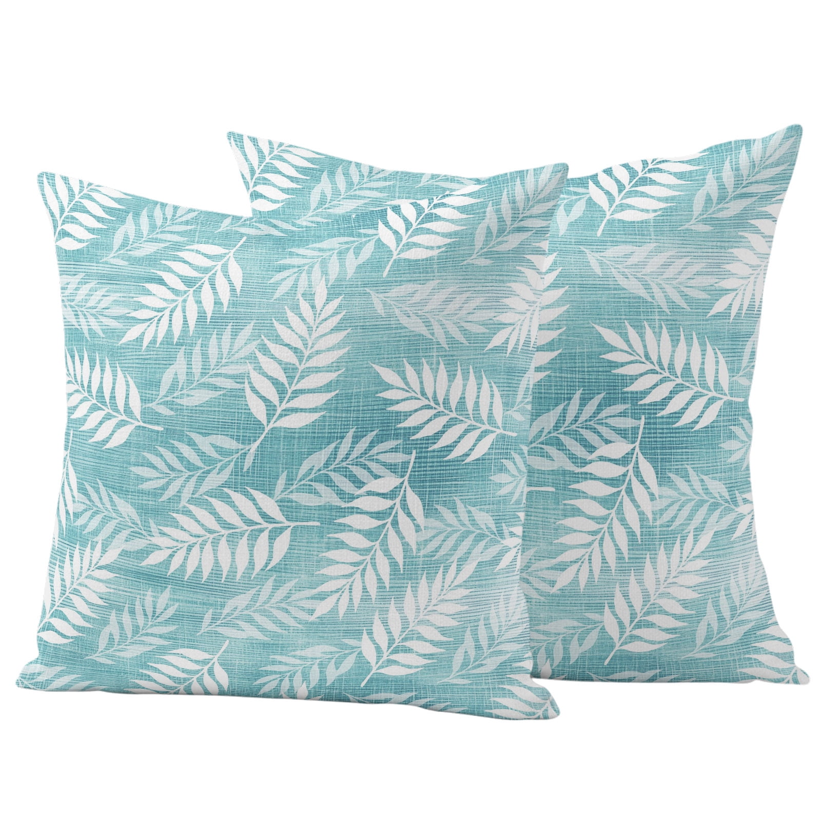 Aquatic Fronds Outdoor Pillow Covers Set of 2 Turquoise Teal Leaf Plant ...