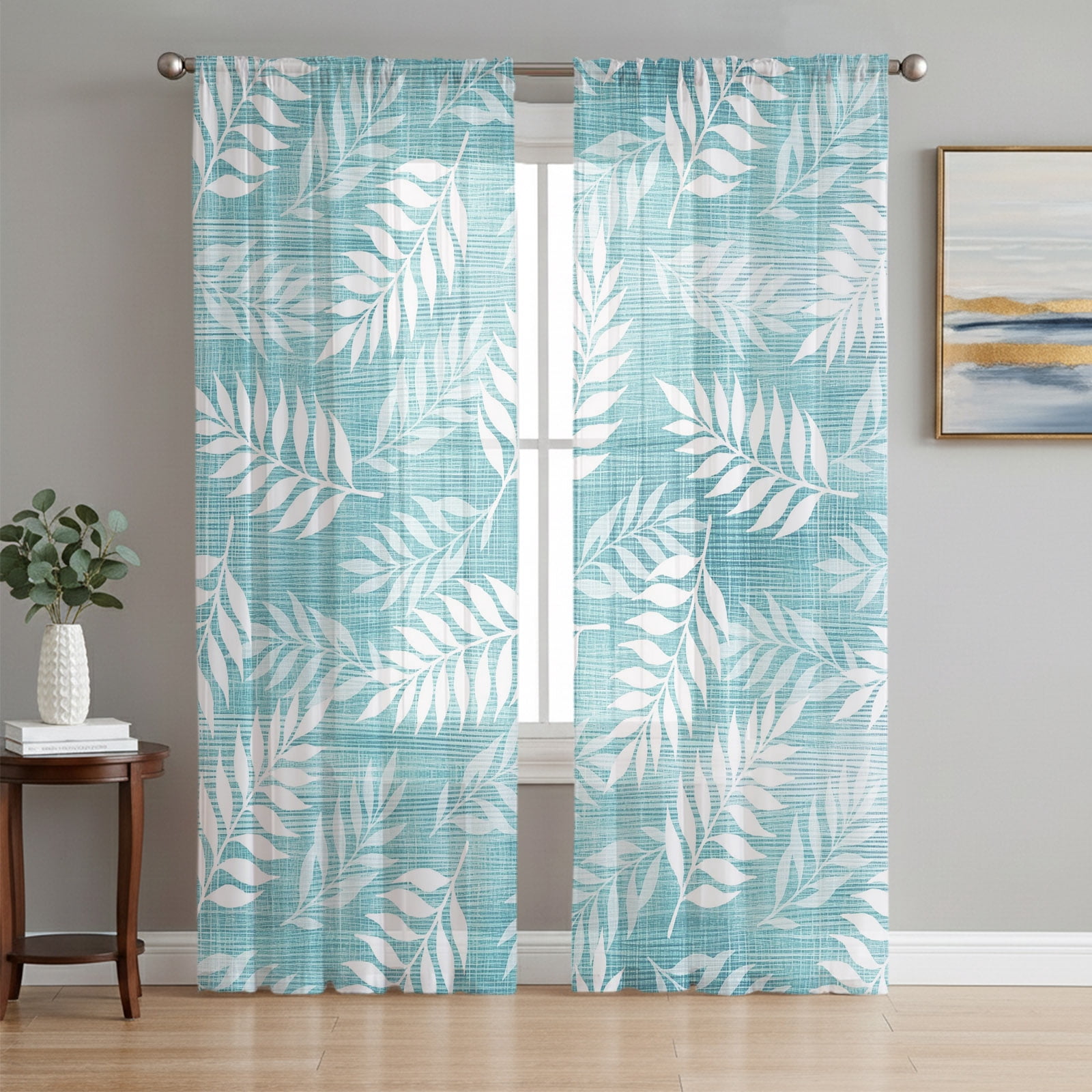 Aquatic Fronds Sheer Curtains for Living Room Bedroom, Turquoise Teal ...