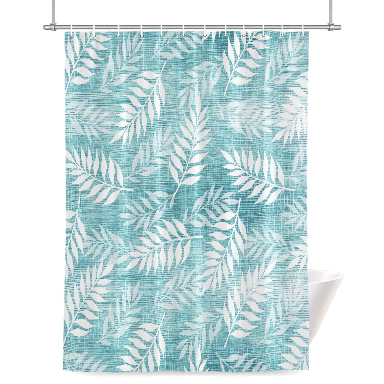 Aquatic Fronds Shower Curtains for Bathroom, Turquoise Teal Leaf Plant ...