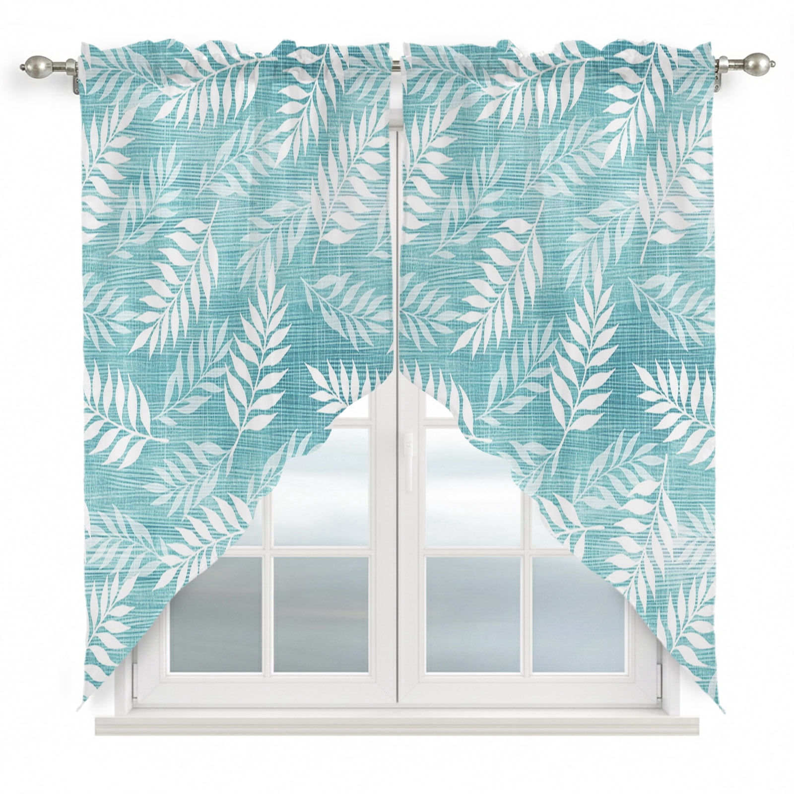 Aquatic Fronds Swag Curtain Valance for Window 2 Panels Turquoise Teal ...