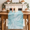Aquatic Fronds Table Runner, Turquoise Teal Leaf Plant Canvas Weave ...