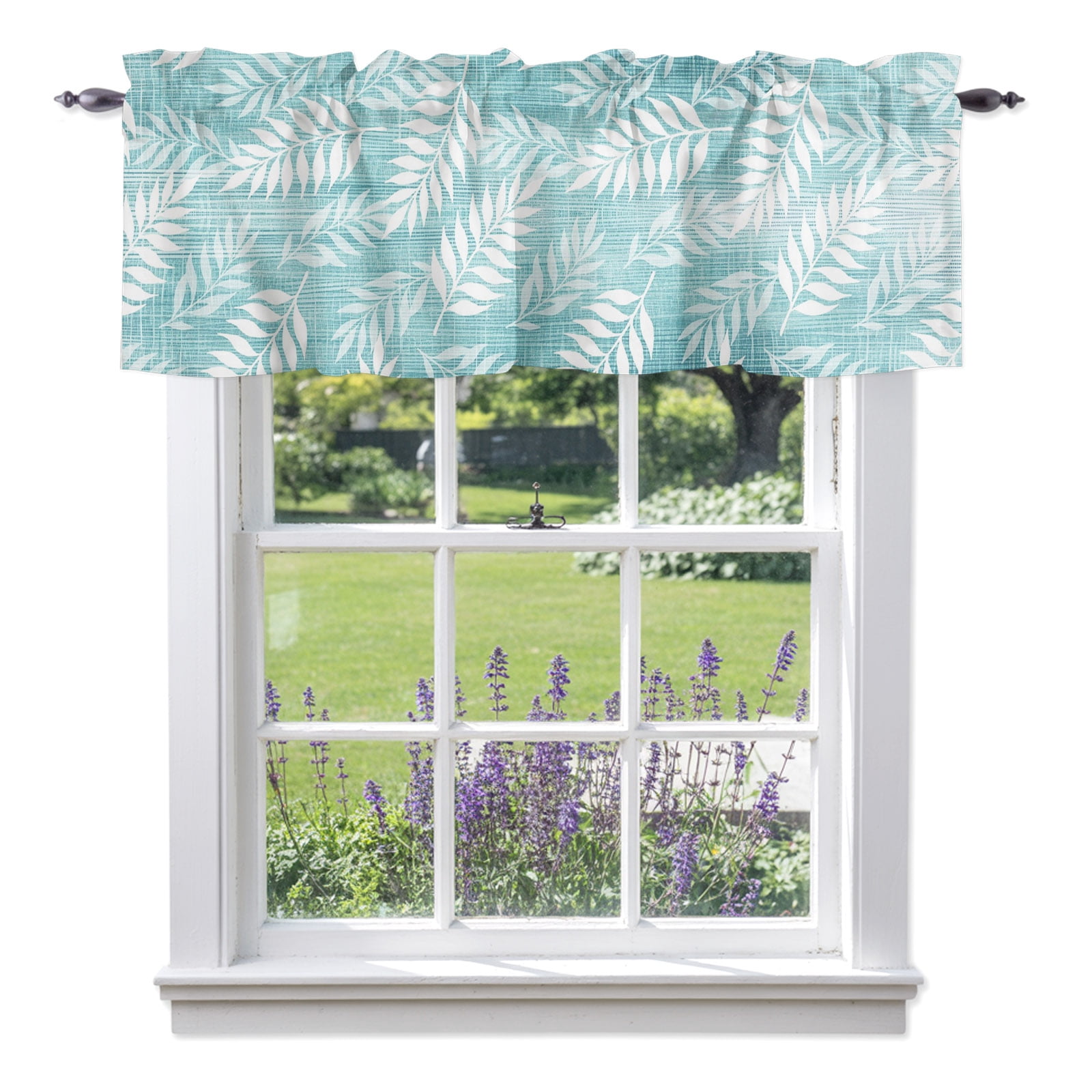 Aquatic Fronds Valances for Windows Turquoise Teal Leaf Plant Canvas ...