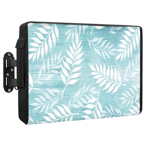 Aquatic Fronds Waterproof Outdoor TV Cover, Turquoise Teal Leaf Plant ...