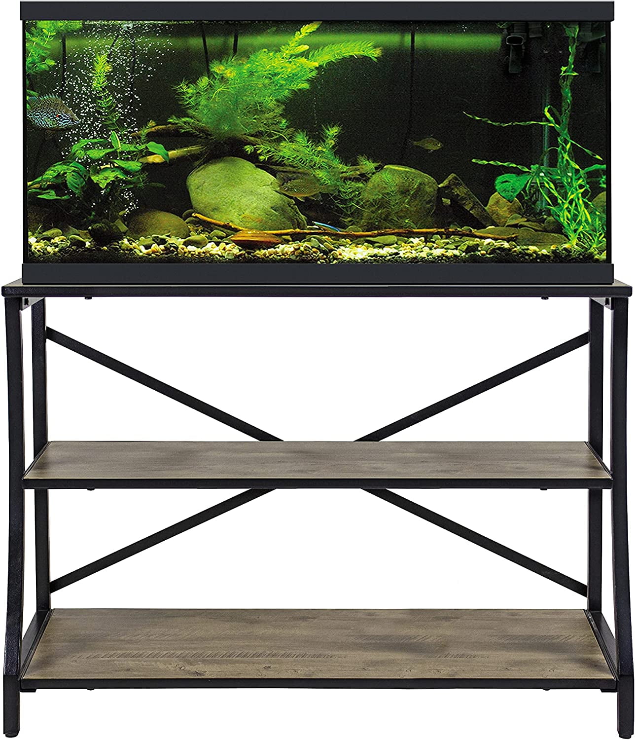 Aquatic Fundamentals Metal + Wood 40/55 Gallon Rustic Gray Aquarium ...
