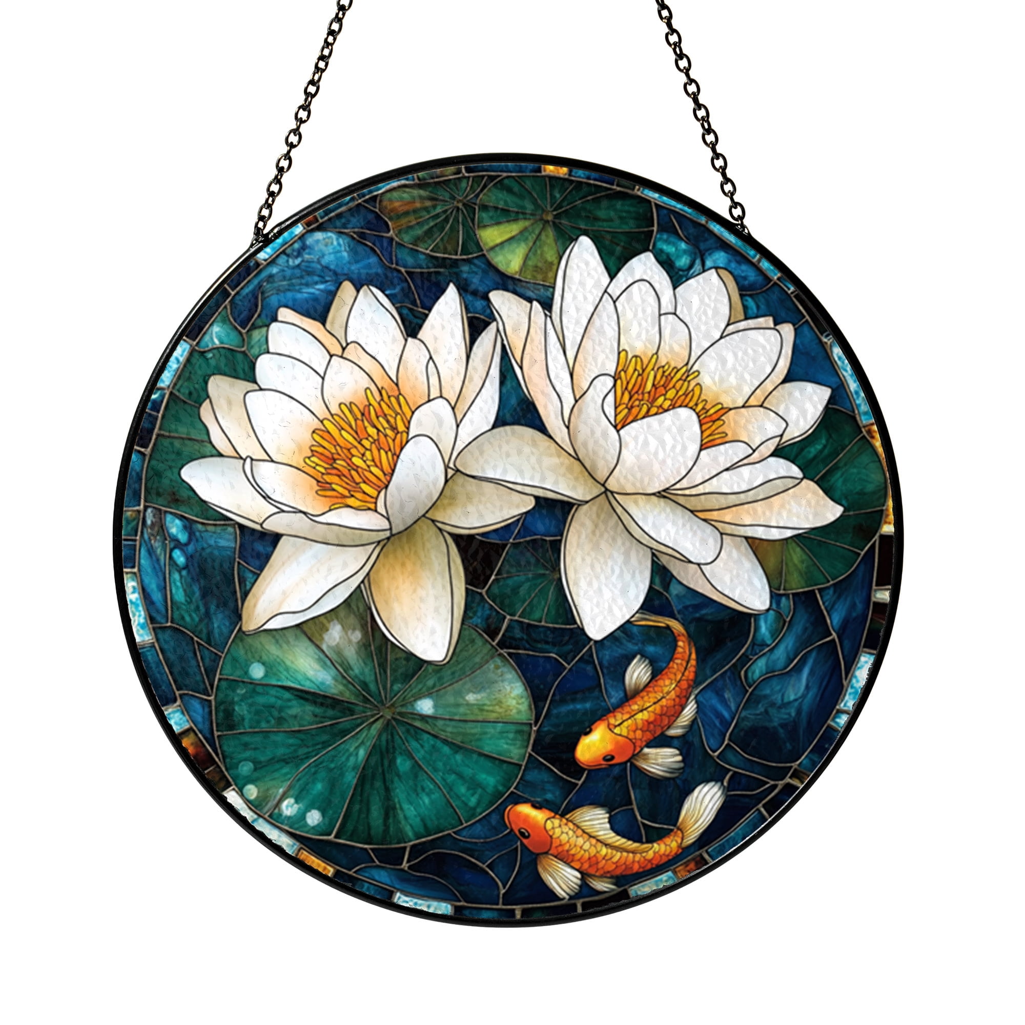 Aquatic Lily Bloom Stained Glass Style Window Decor, Botanical Garden ...