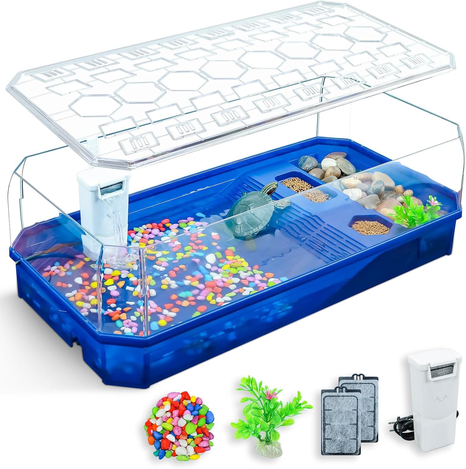 Aquatic Turtle Tank Habitat Kit Stone+Filter+Heat Lamp Enhancing ...