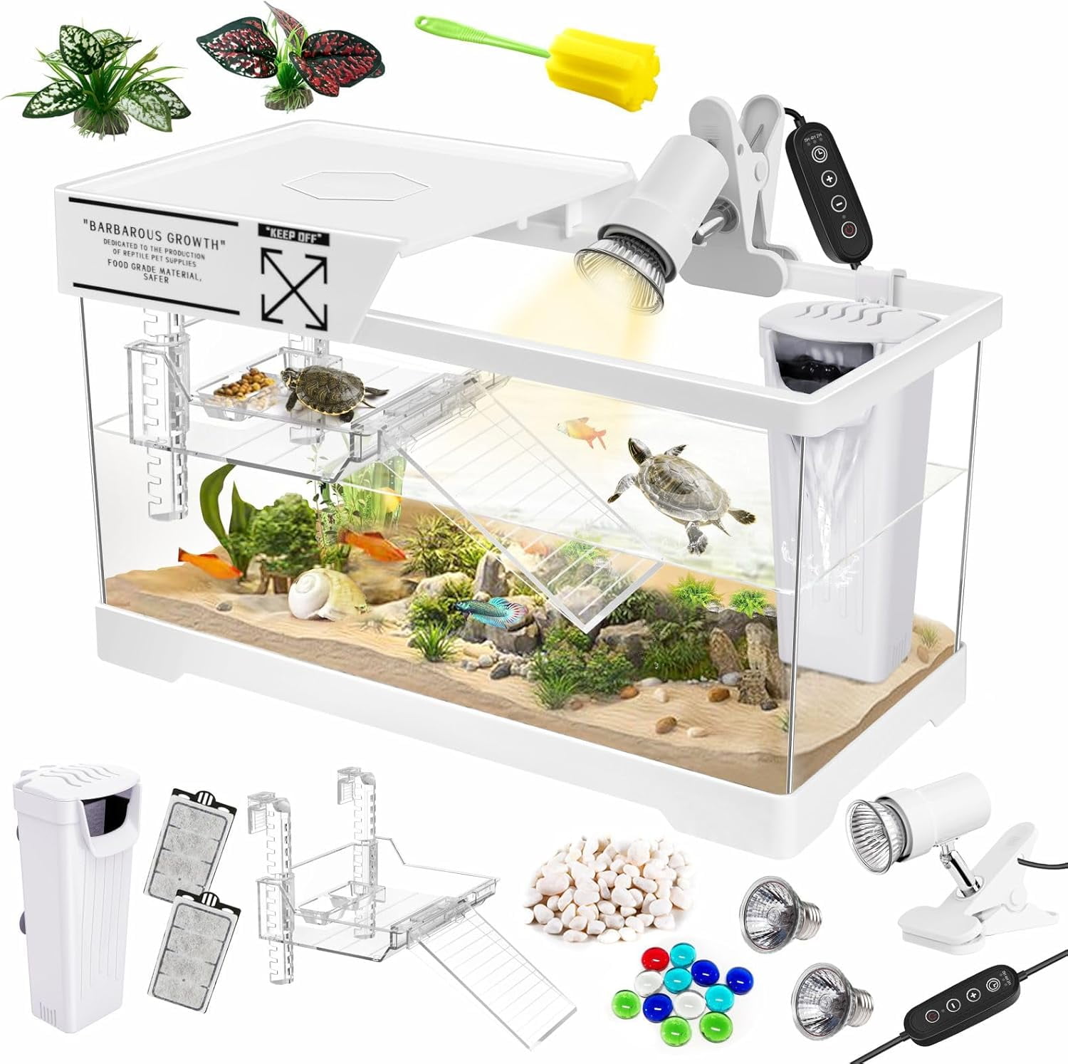 Aquatic Turtle Tank Kit+Lamp+Filter, Upgrade PC Turtle Tank Starter Kit ...