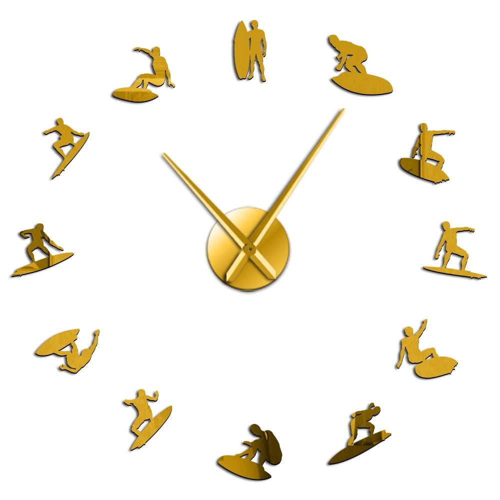 Aquatics Surfing Silhouettes Silhouette Frameless Wall Clock Stickers ...