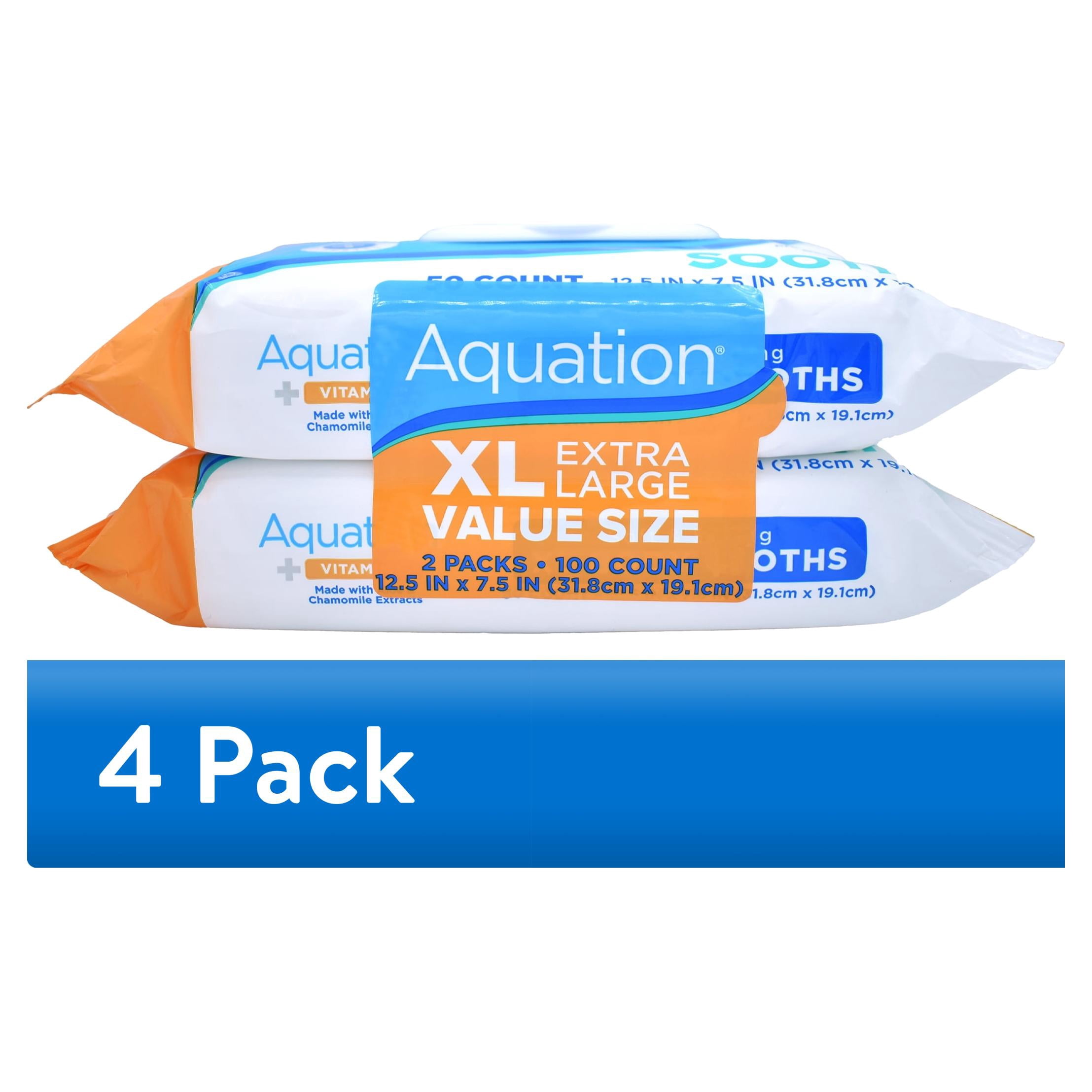 (4 pack) Aquation Extra Large XL Cleansing & Soothing Body Cloths Wipes ...