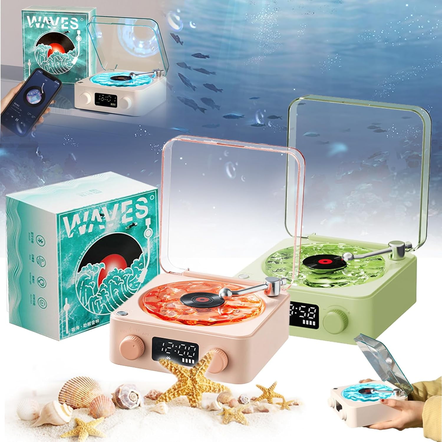 Aquavinyl Waves Mini Speaker, Aqua Vinyl Speaker, Waves Vintage Vinyl Record Player, 3 Colors ...