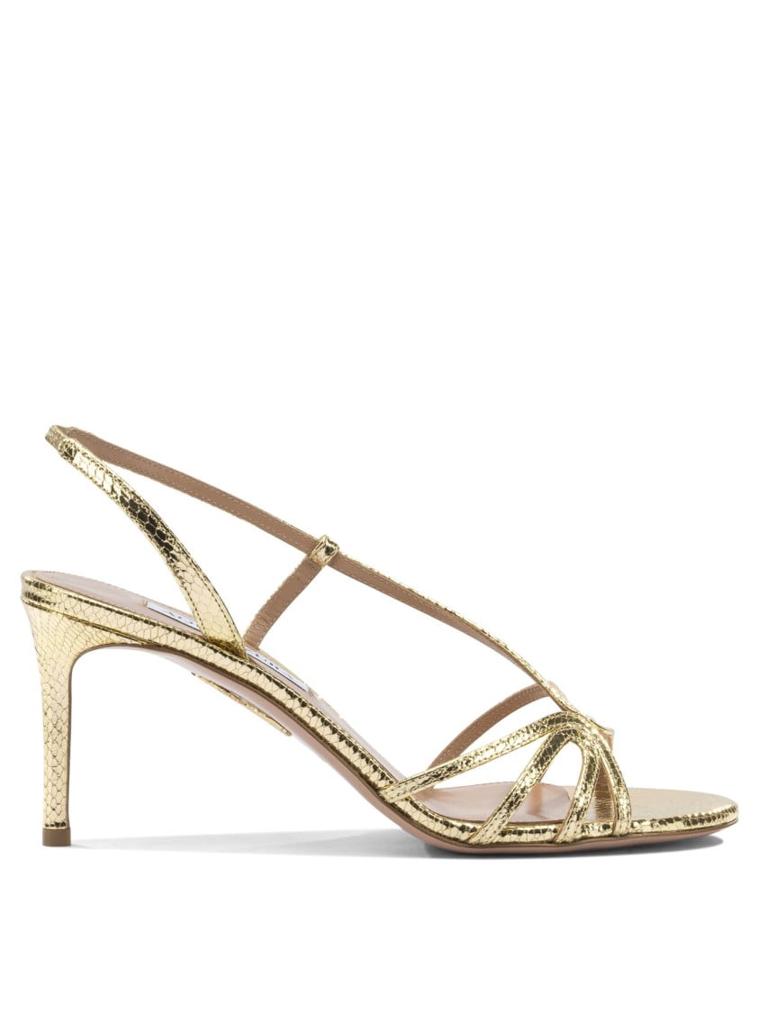 Aquazzura 75Mm Snake-Effect Leather Heeled Sandals With Slingback Strap ...