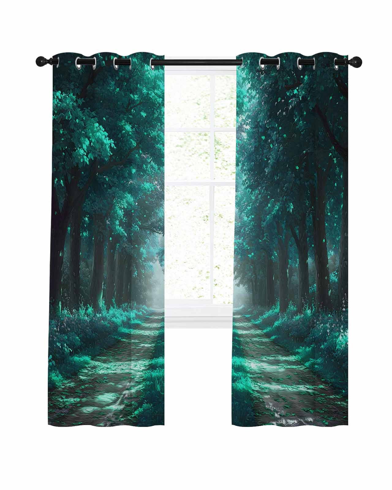 Aque Trees Blackout Curtains, Light Blocking Print Window Curtains ...