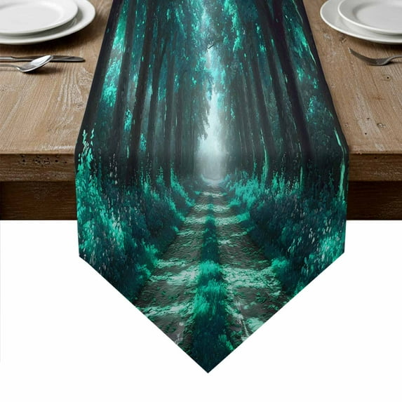 Aque Trees Table Runner Linen Burlap Table Runner 120 Inches Long ...