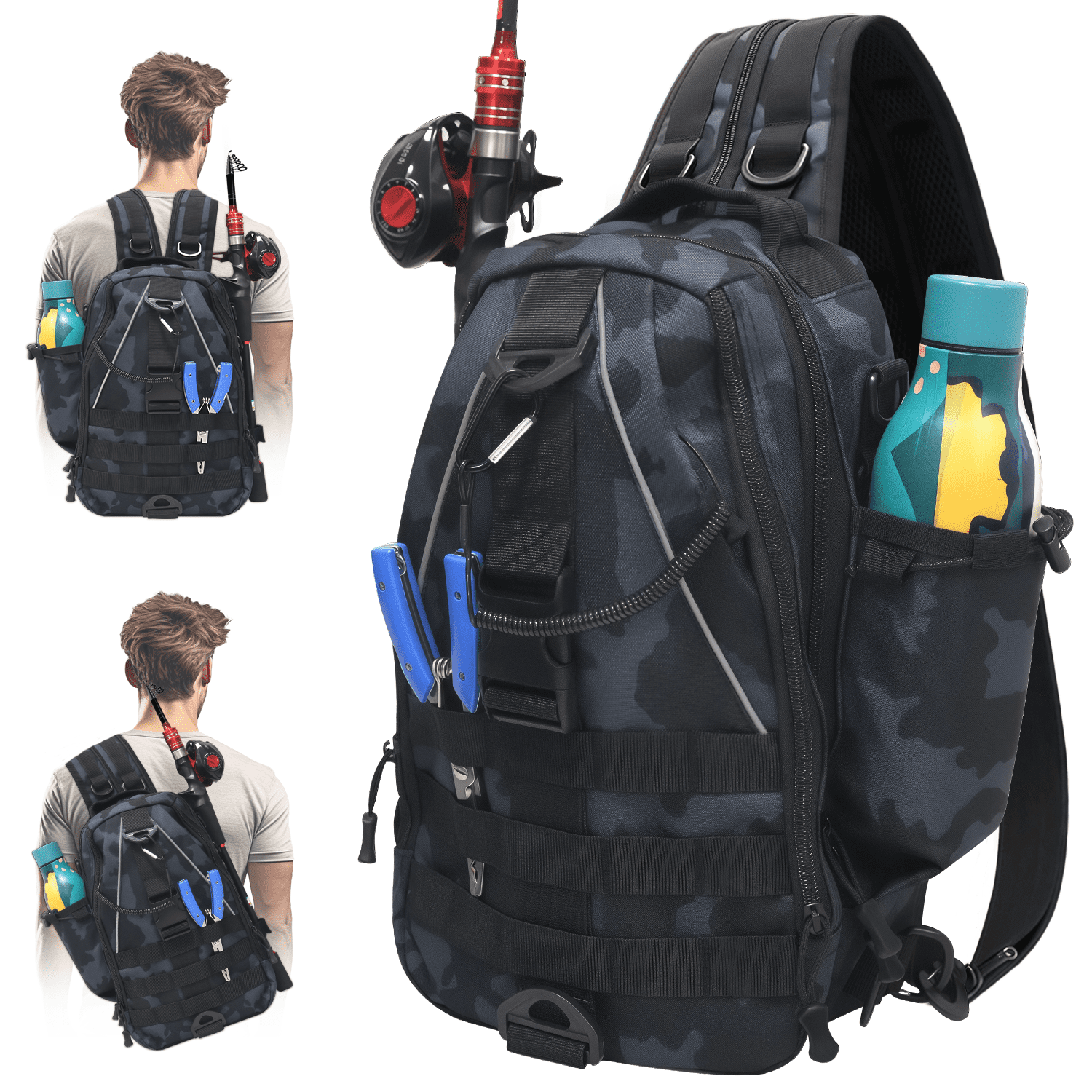 AGOPLEE Fishing Backpack Bag with Rod Holder, Outdoor Travel Fishing ...