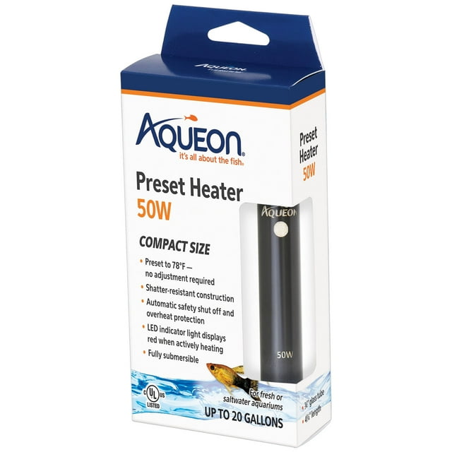 Aqueon Preset Aquarium Heater Black, 50 Watts, Up to 20 Gallons ...