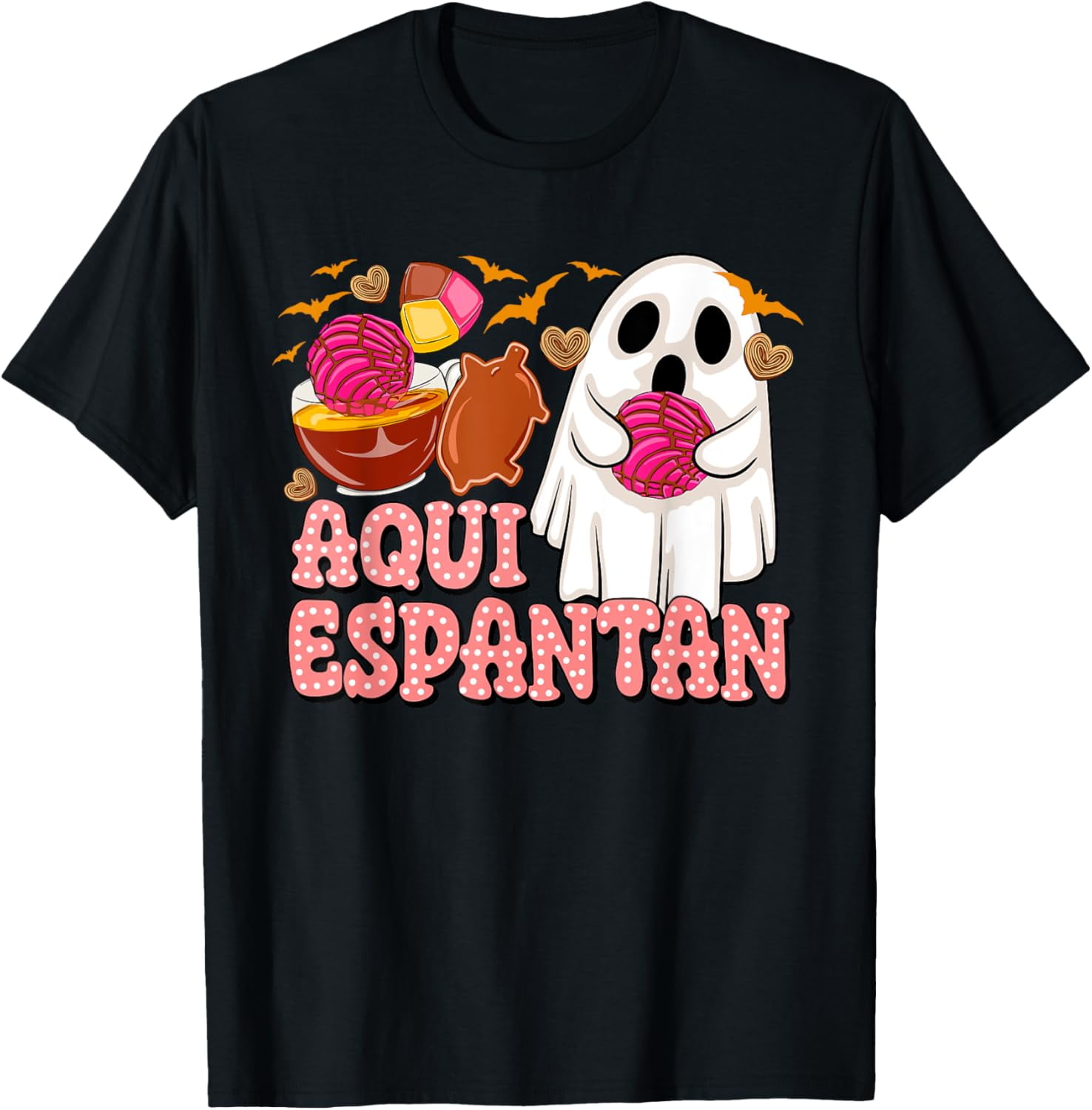 Aqui Espantan Cute Ghost Spanish Halloween Spooky Ghost T-Shirt ...
