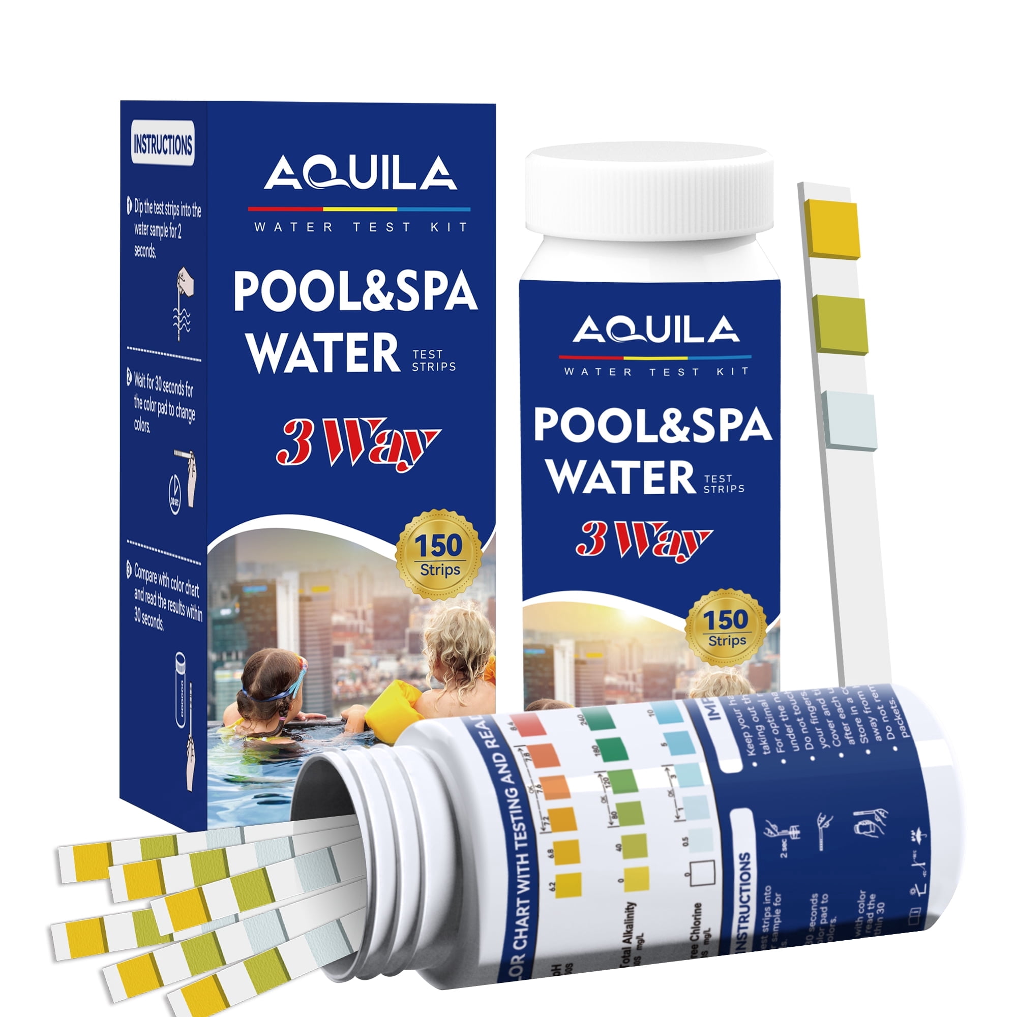 Aquila Pool & Spa Water Test Strips, 3-in-1, Accurate Water Testing Kit ...