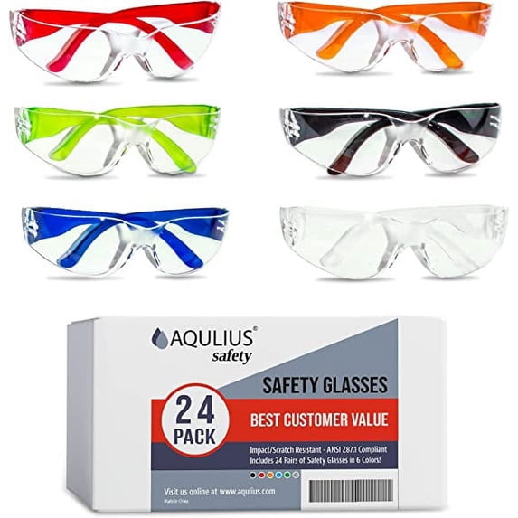 Aqulius 24 Pack Safety Glasses for Lab Work, Construction, Shooting ...