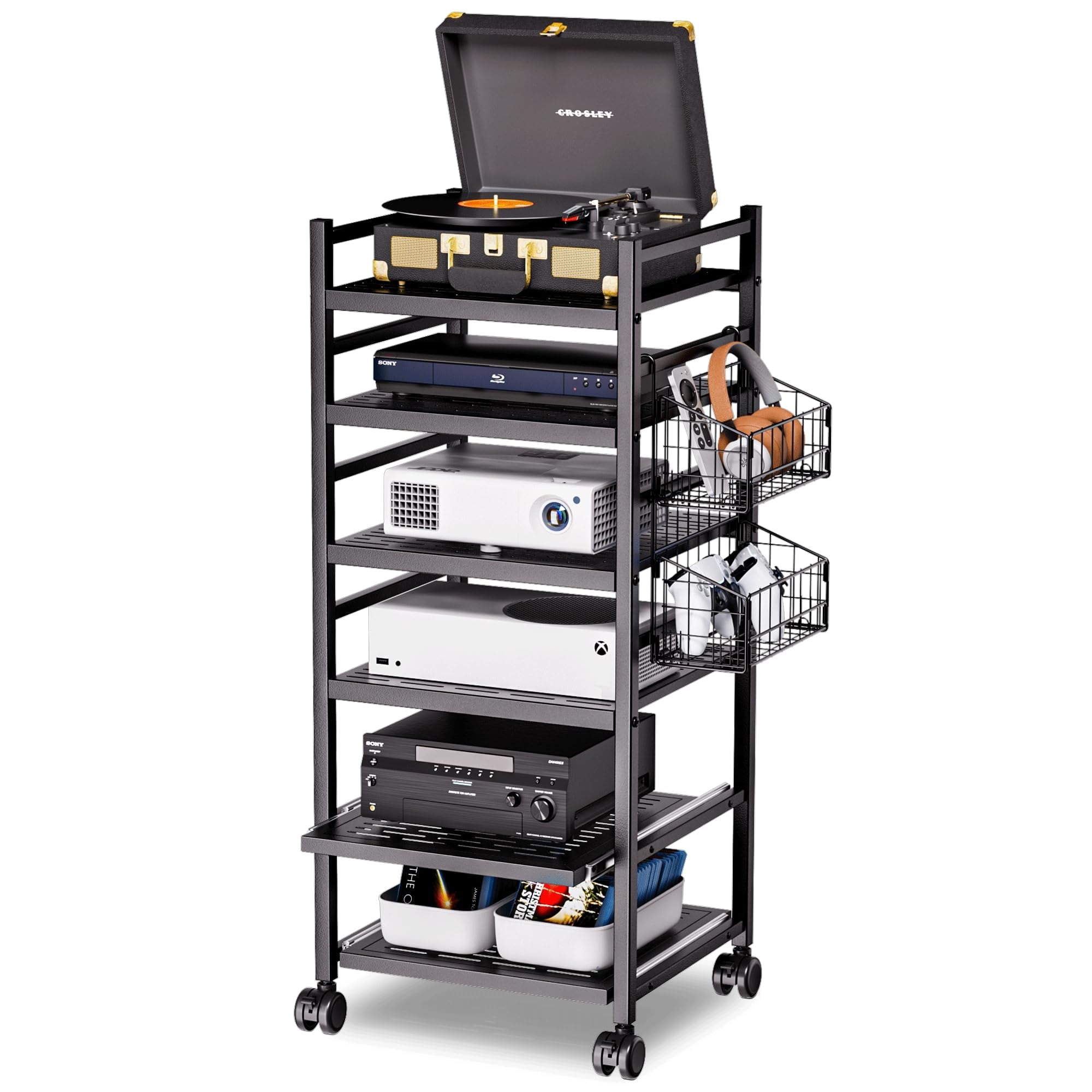 Aquzee AV Media Stand, 6-Tier Metal Media Console Cabinet Shelf with ...