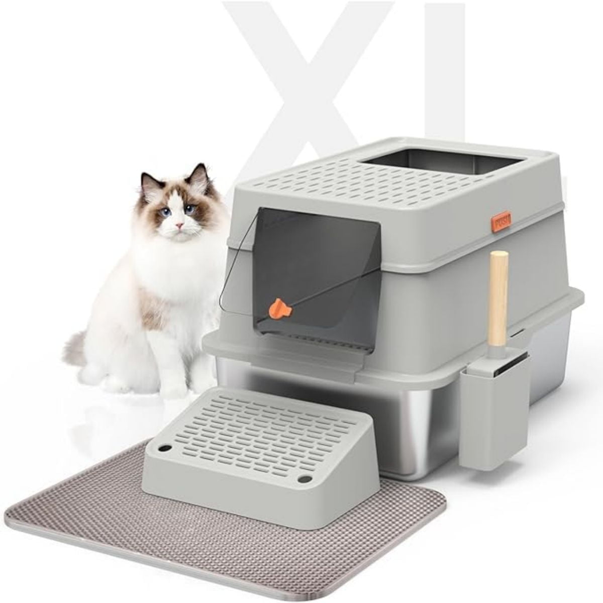 Aqwiopr Enclosed Stainless Steel Cat Litter Box, Gray - Walmart.com