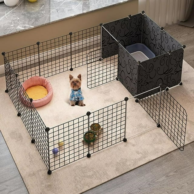Aqwiopr Portable Indoor 1-Level Metal Wire Playpen for Dogs, Cats ...