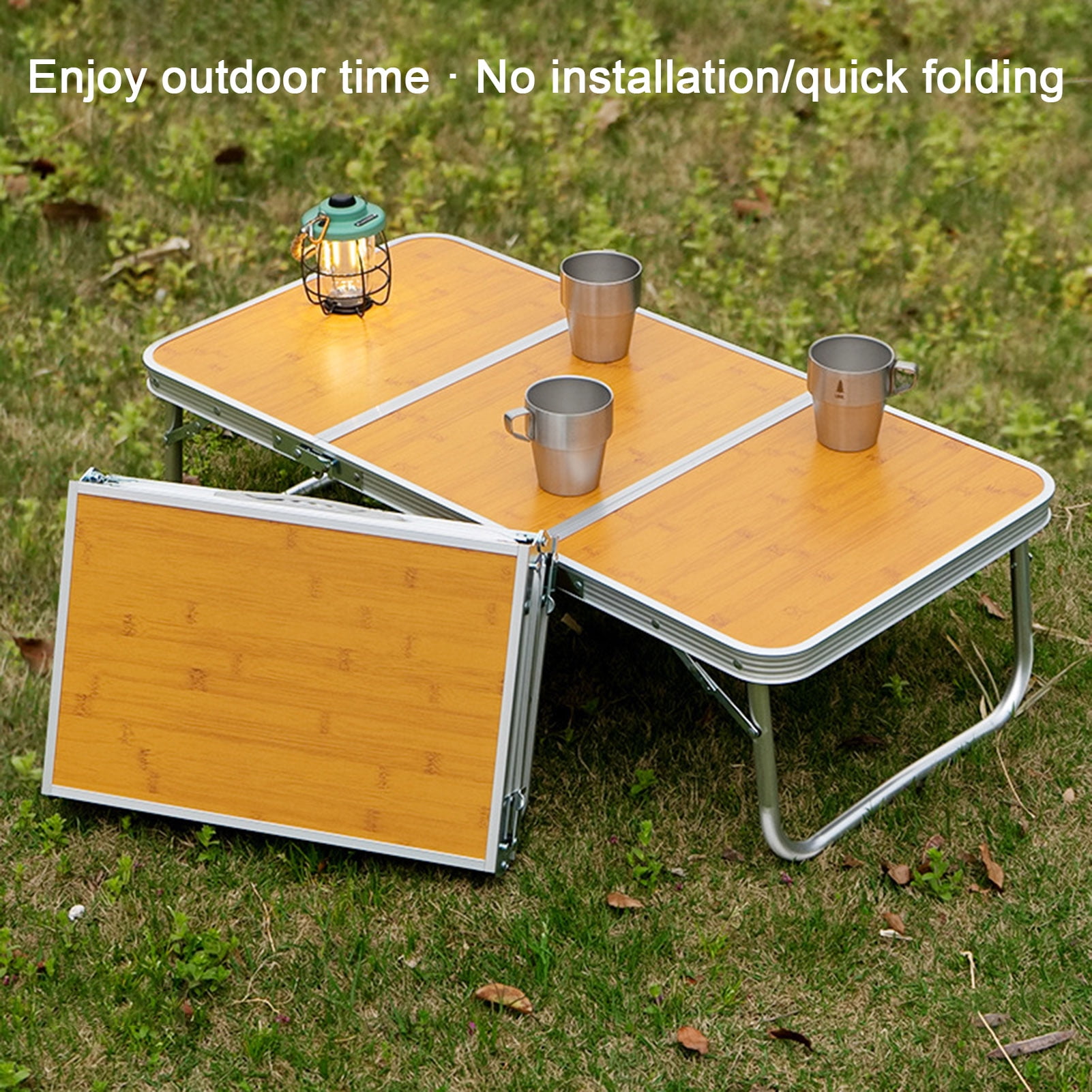 Aqyh Folding Table, Portable 3-Fold Aluminum Camping Table with Bamboo ...