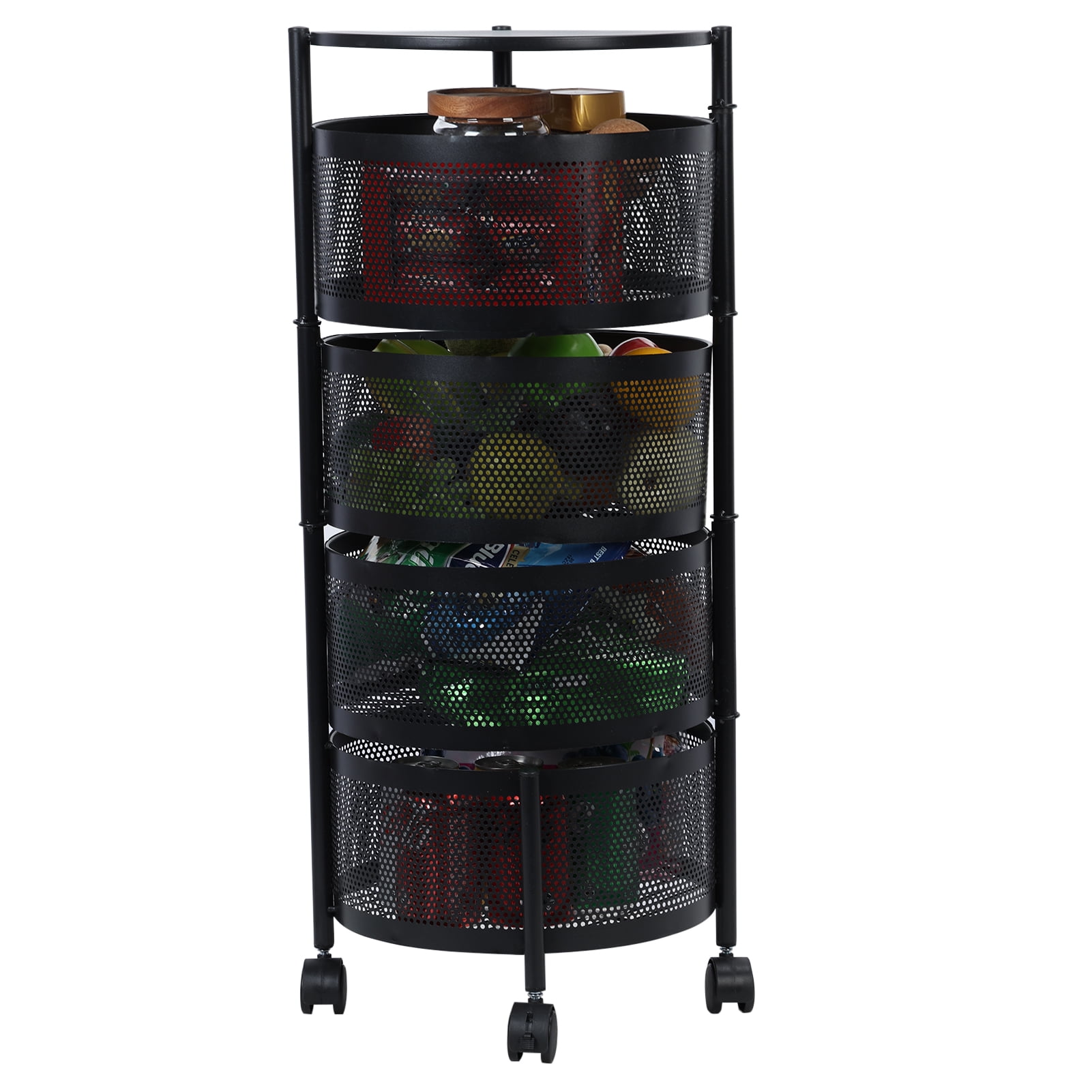 Aqyh Kitchen Rolling Cart with Wheels, 4-Tier Fruit Vegetable Basket w ...