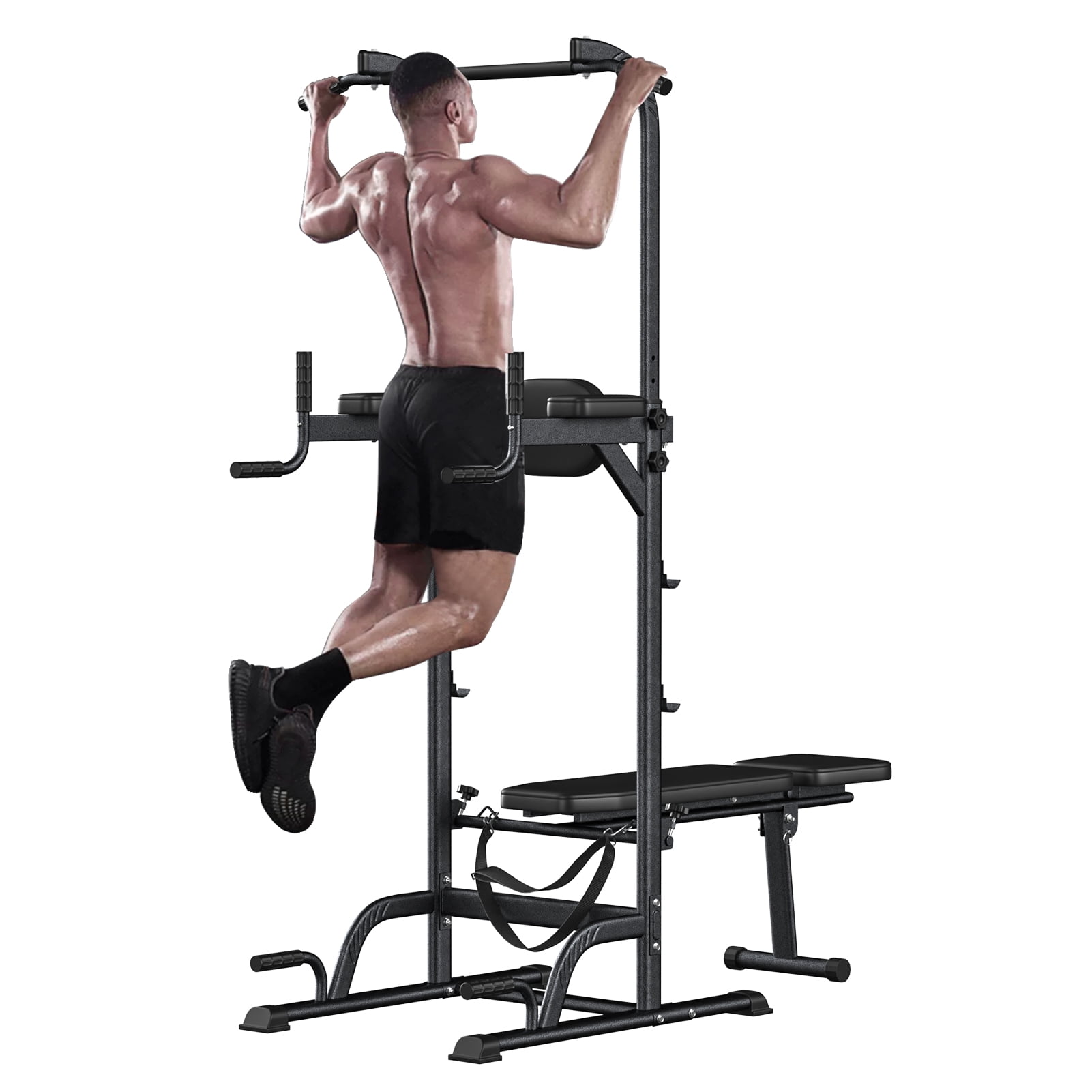 Aqyh Multifunction Power Tower Dip Station w/ Sit up Bench Height ...